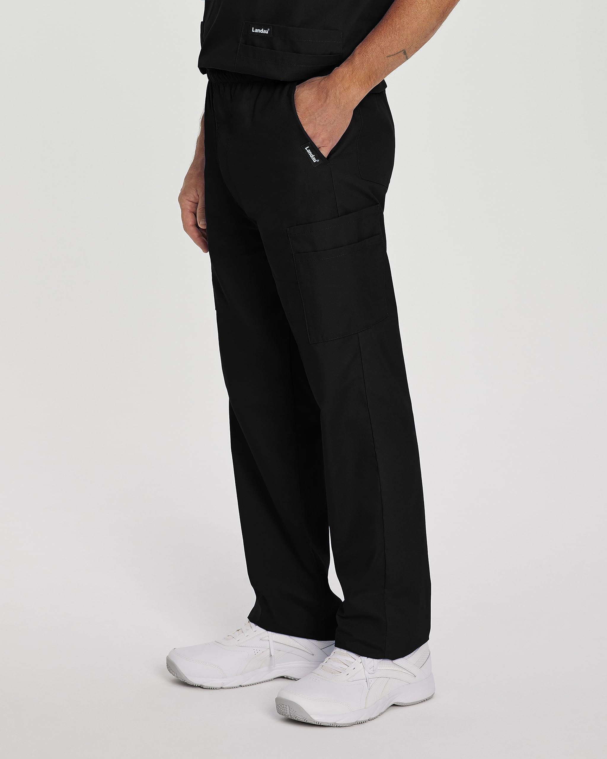 Landau Essentials Relaxed Fit 7-Pocket Elastic Cargo Scrub Pants for Men 8555