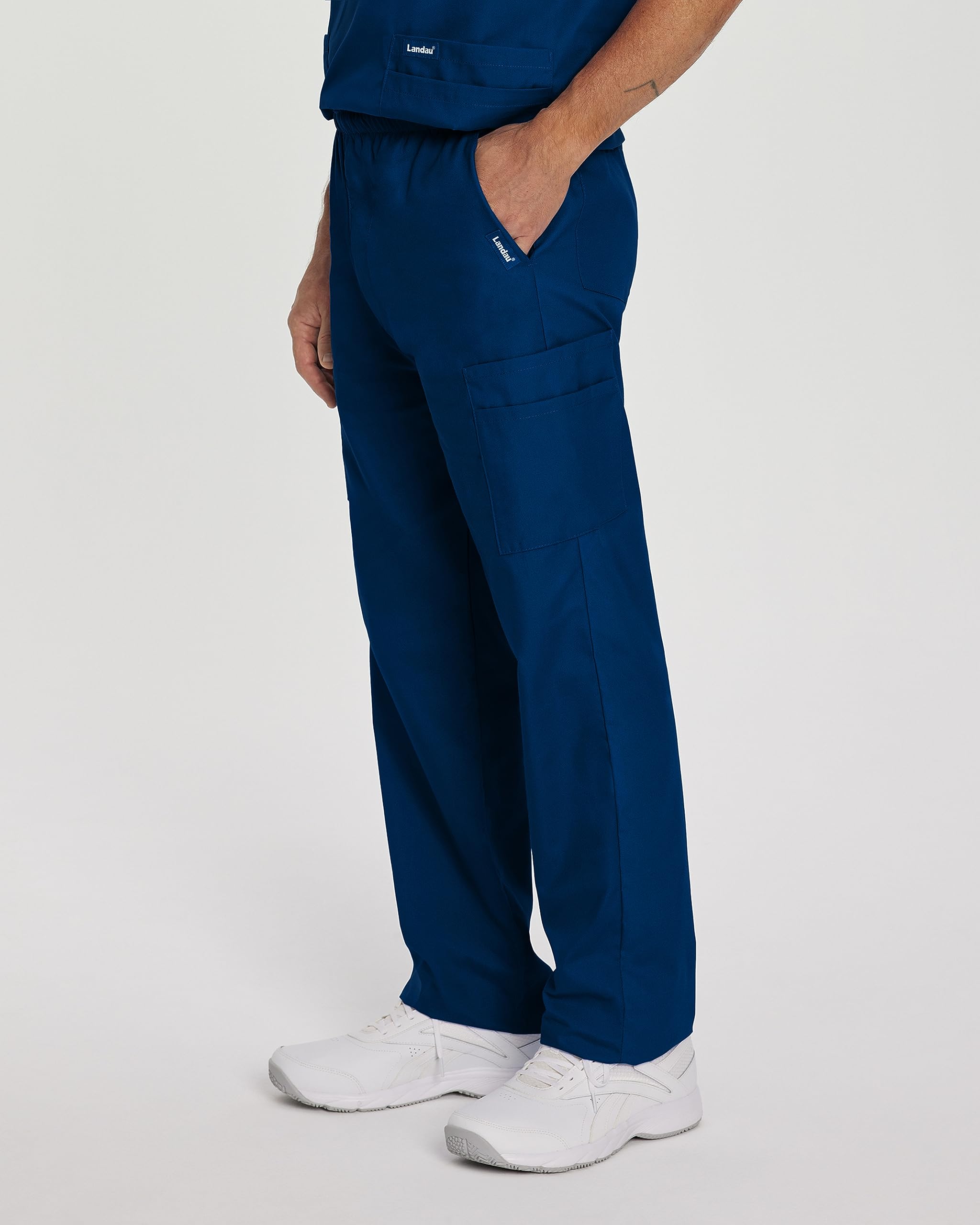 Landau Essentials Relaxed Fit 7-Pocket Elastic Cargo Scrub Pants for Men 8555