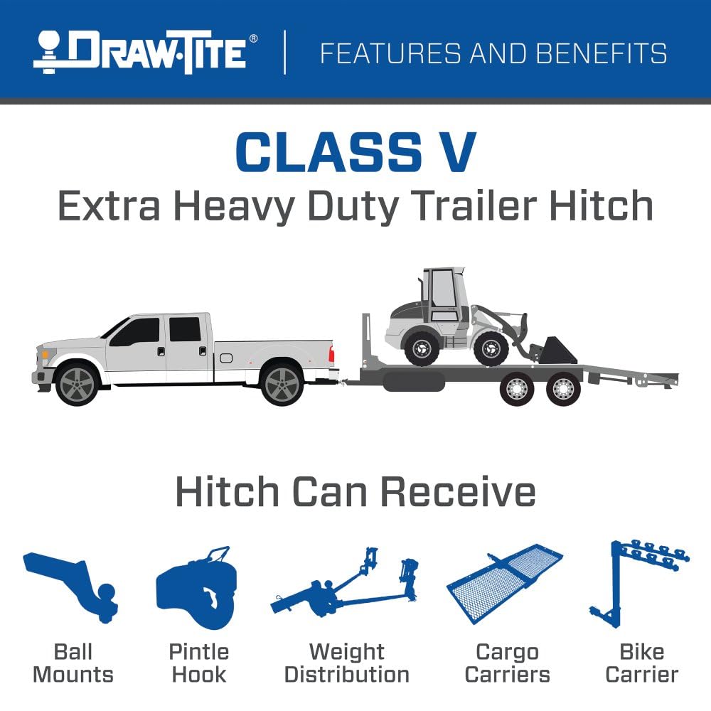 Draw-Tite 41932 Class 5 Ultra Frame Trailer Hitch, 2 Inch Receiver, Black, Compatible with 1999-2004 Chevrolet Silverado 2500, 2001-2007 Chevrolet Silverado 1500 HD