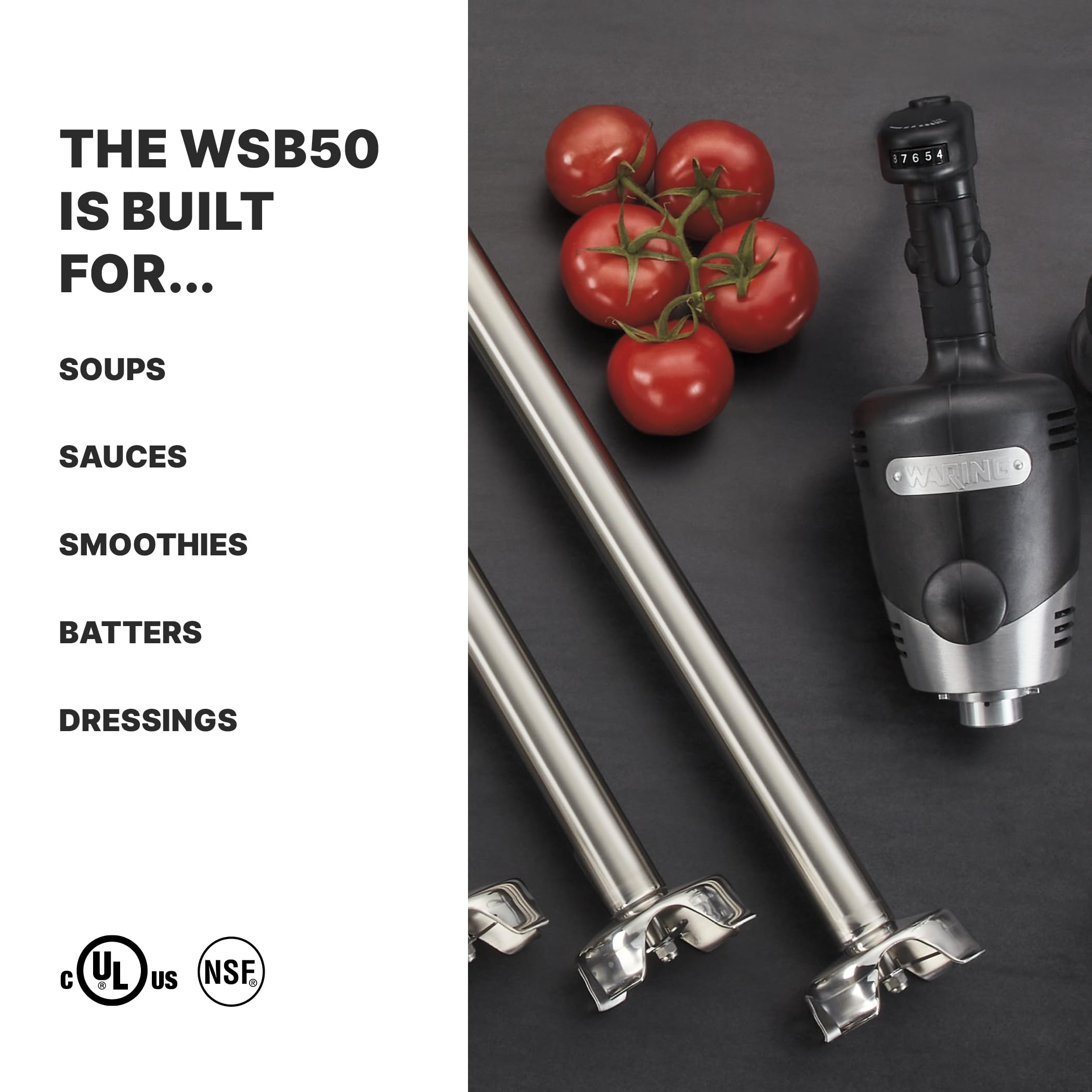 Waring Commerical WSB50 Big Stix Heavy Duty Immersion Blender, 12" Removable Shaft, 1 HP/700 Watt Variable Speed Motor, 120V, 5-15 Phase Plug