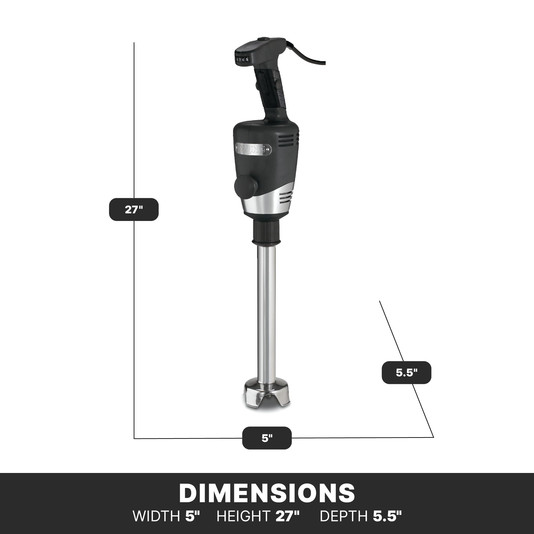 Waring Commerical WSB50 Big Stix Heavy Duty Immersion Blender, 12" Removable Shaft, 1 HP/700 Watt Variable Speed Motor, 120V, 5-15 Phase Plug