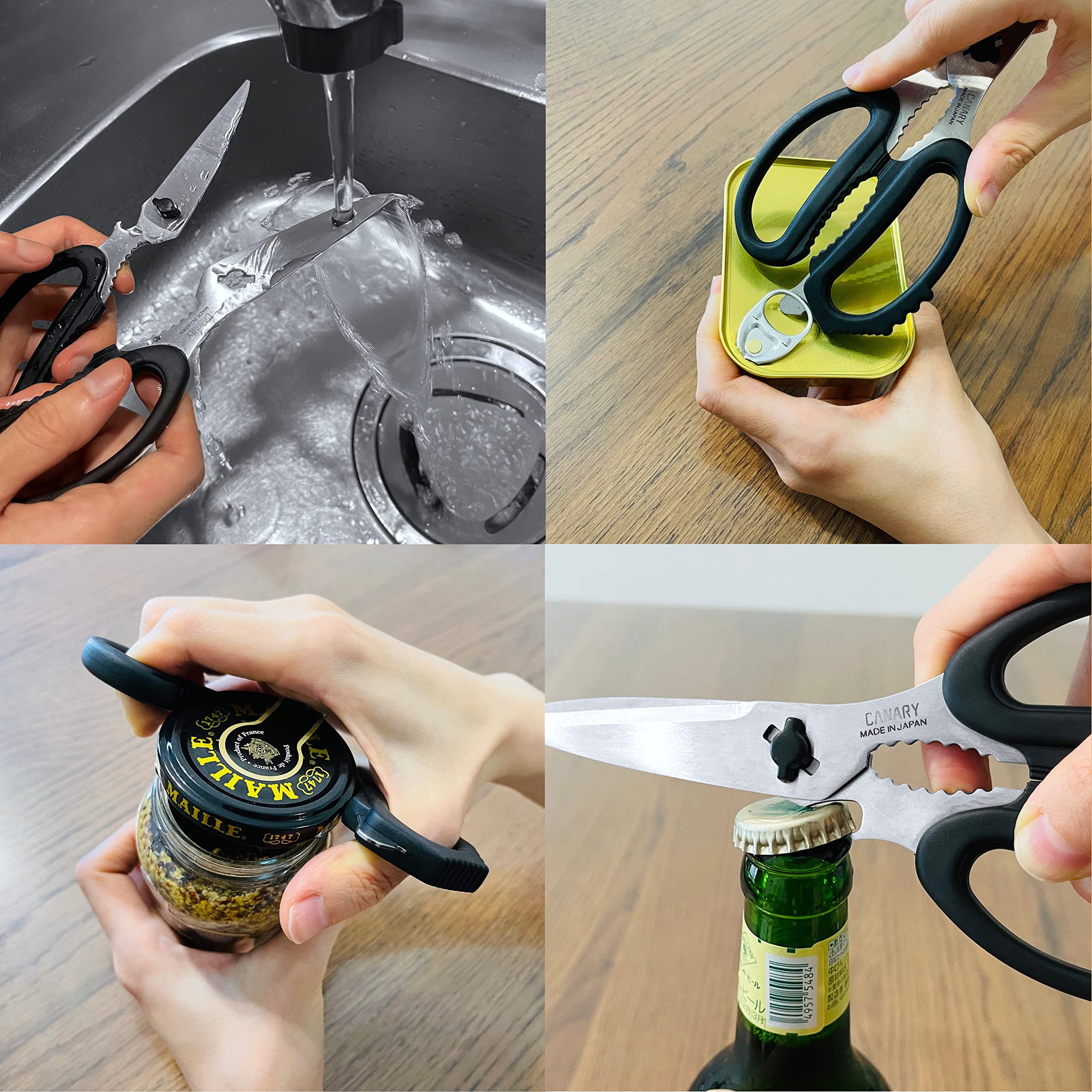 CANARY Japanese Kitchen Shears Heavy Duty, Made in JAPAN, Dishwasher Safe Come Apart Blade, Multipurpose Kitchen Scissors, Sharp Serrated Japanese Stainless Steel, Black