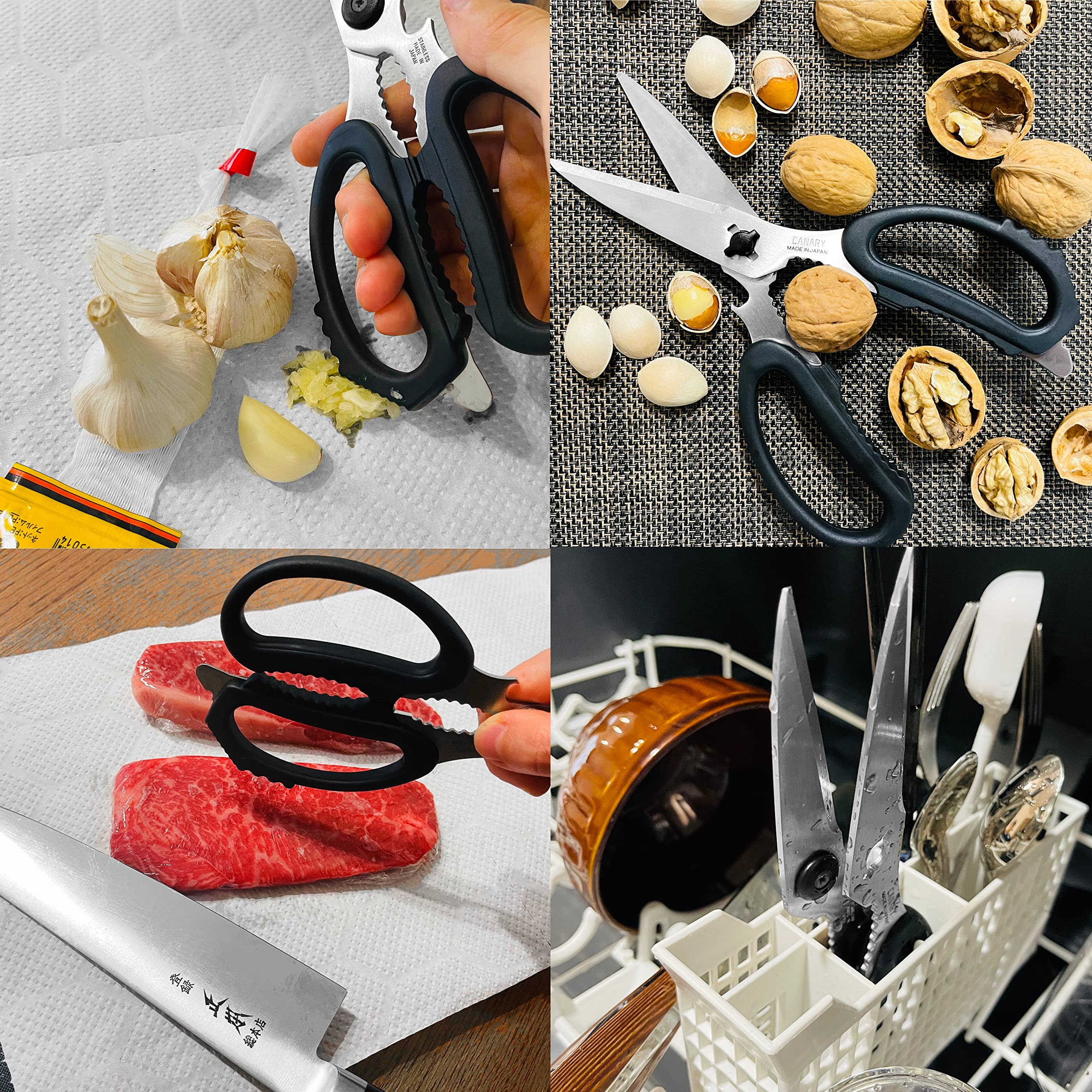 CANARY Japanese Kitchen Shears Heavy Duty, Made in JAPAN, Dishwasher Safe Come Apart Blade, Multipurpose Kitchen Scissors, Sharp Serrated Japanese Stainless Steel, Black