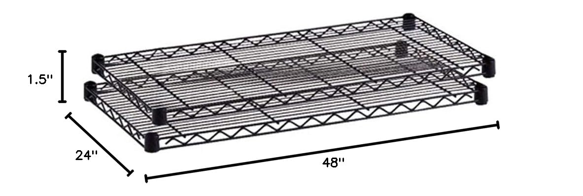 Safco Products 5296BL Industrial Wire Shelving Extra Shelf Pack 48" W x 24" D (Starter and Add-On Units Sold Separately), (Qty. 2), Black