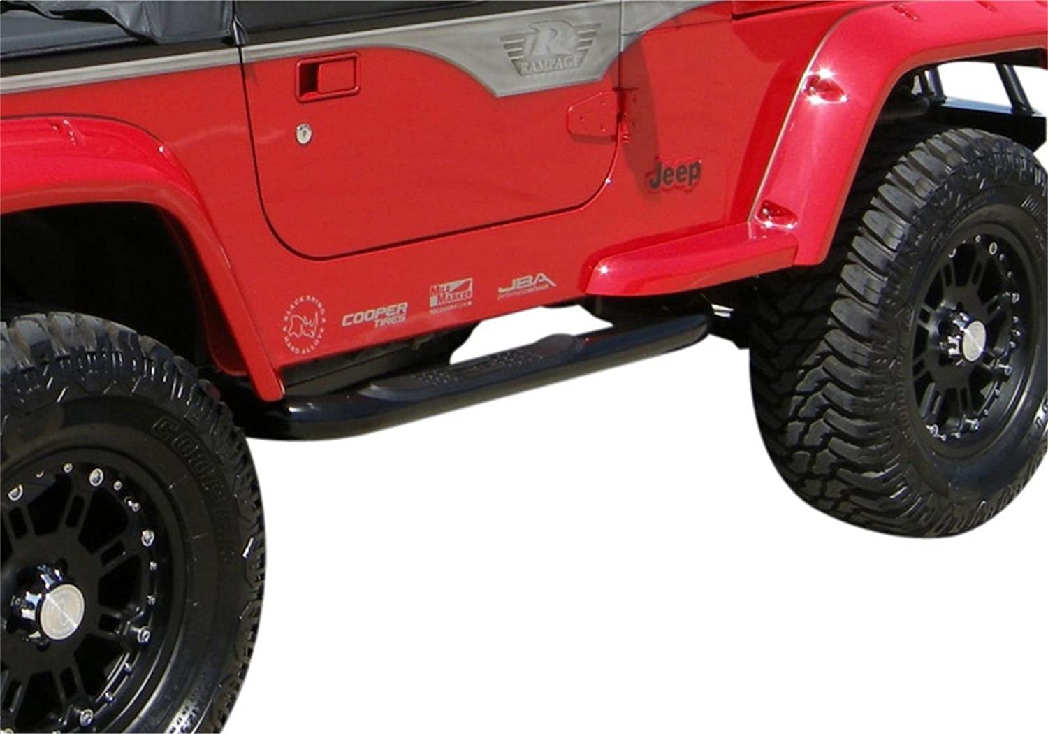 Rampage Step Bars with No-Slip Step Pad | Pair, 3" Round Bent Steel, Textured Black | 8625 | Fits 1997 - 2006 Jeep Wranglers YJ & TJ
