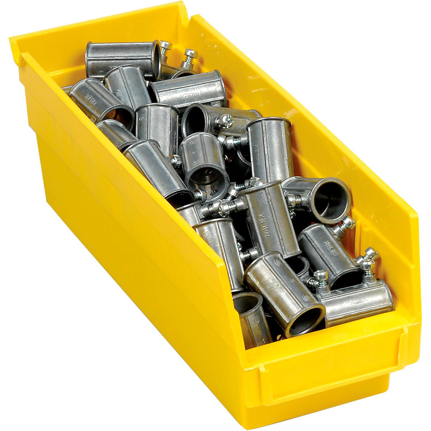 Nestable Shelf Bin, Plastic, 4-1/8"W x 11-5/8"D x 4"H, Yellow, Lot of 24