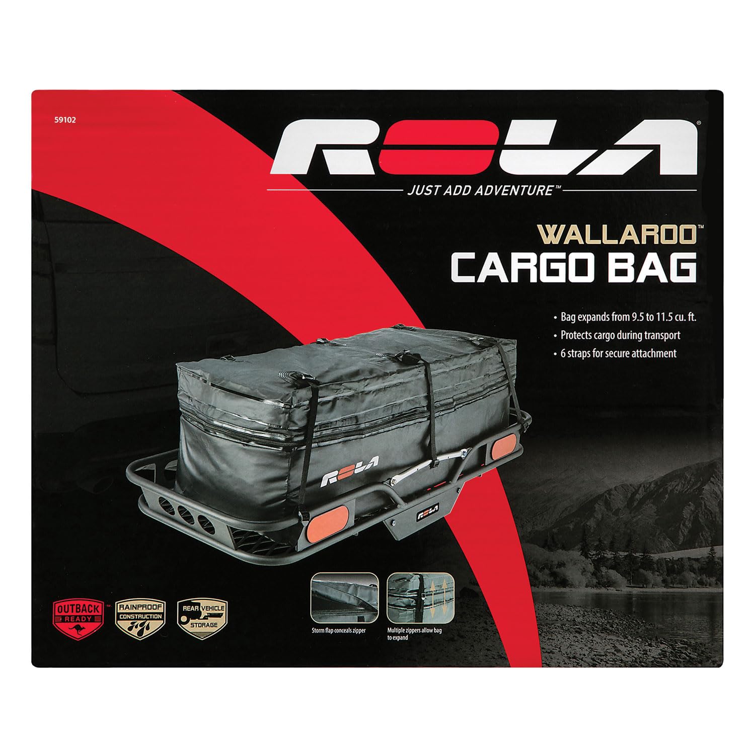 ROLA 59102 Wallaroo Cargo Bag, Rainproof, Expandable Hitch Tray Carrier,Black