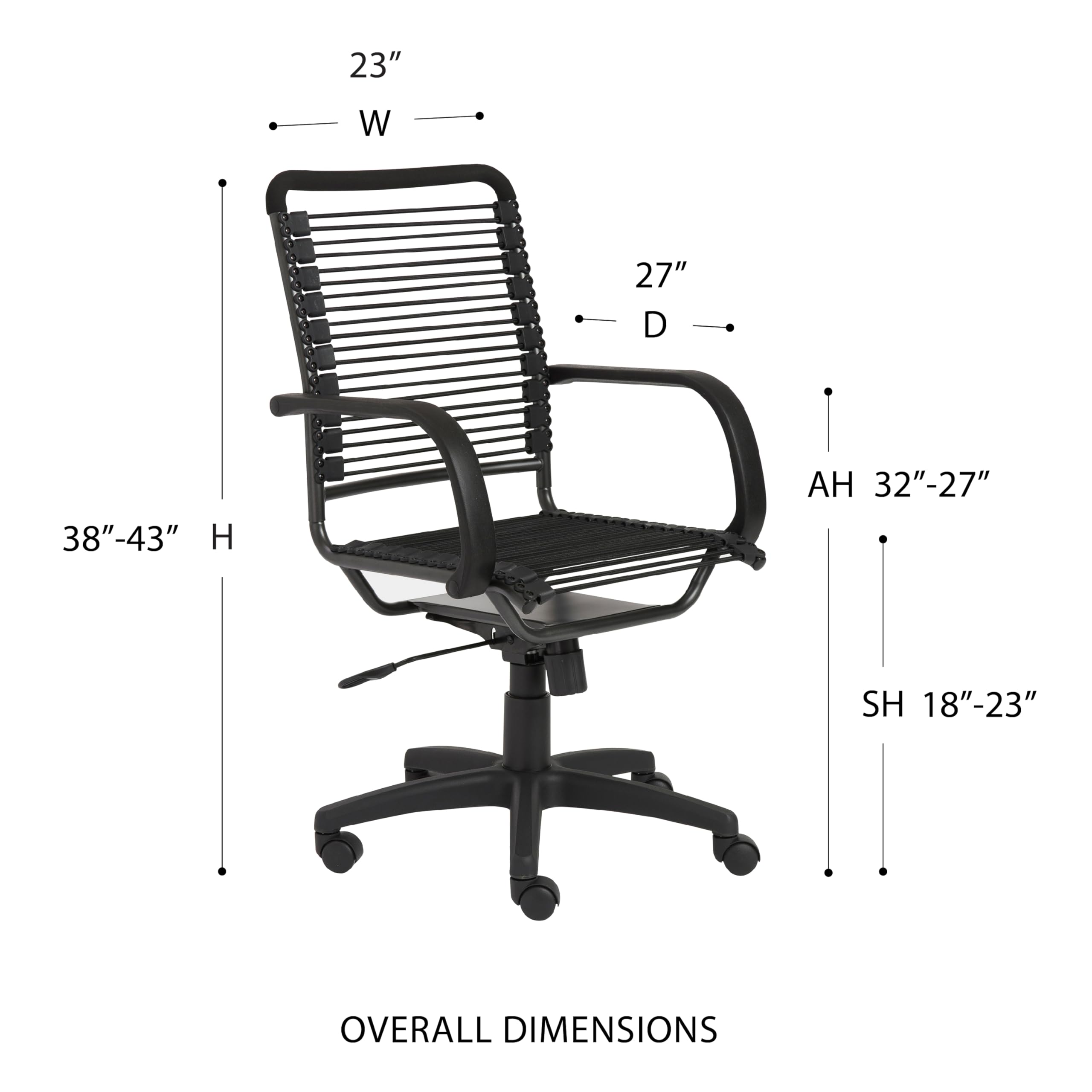 Euro Style Bungie High Back Adjustable Office Chair with Arms and Foam Top Cover, Black Bungies with Graphite Black Frame