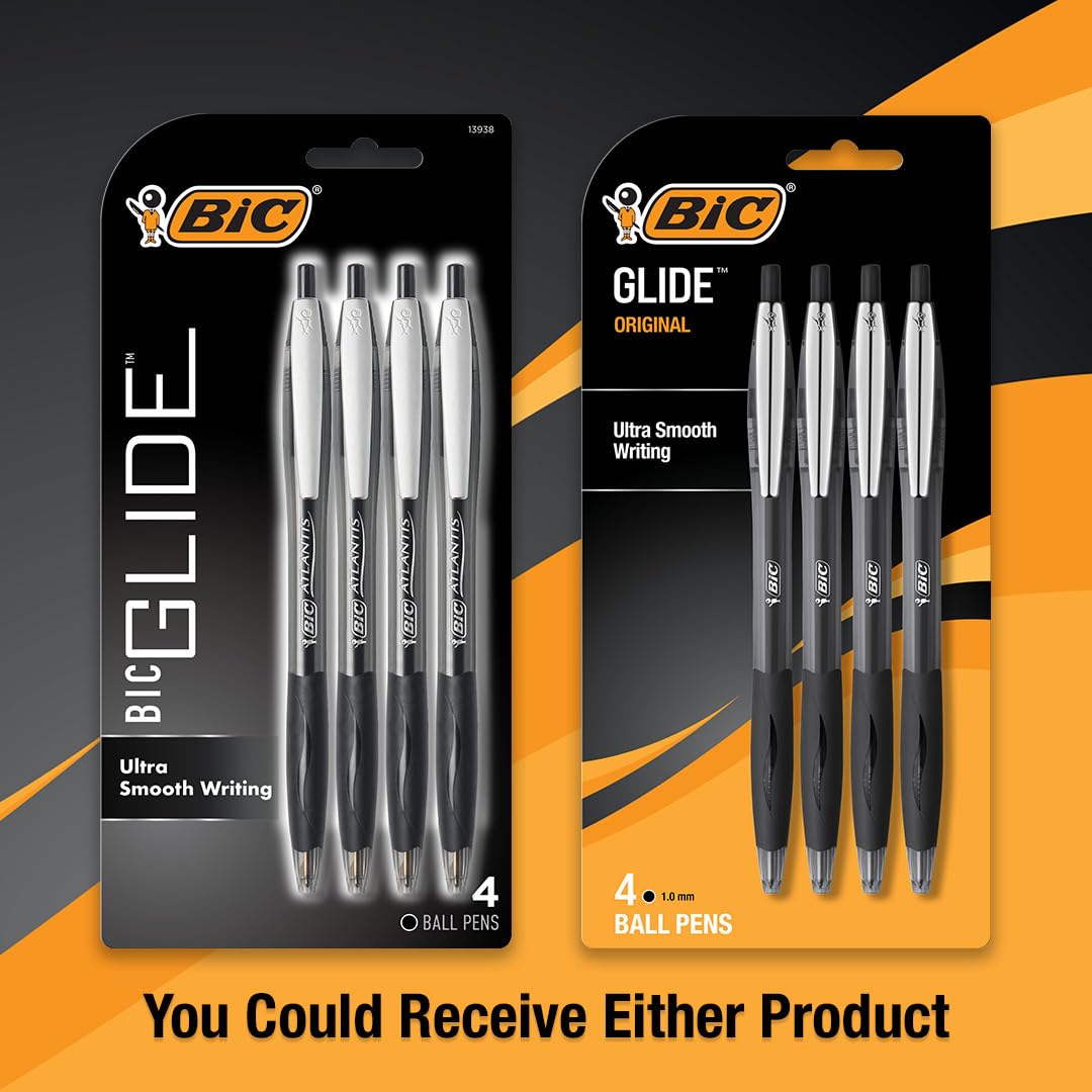 BIC Glide Black Retractable Ballpoint Pens, Medium Point (1.0mm), 4-Count Pack, Ultra Smooth Writing Black Pens