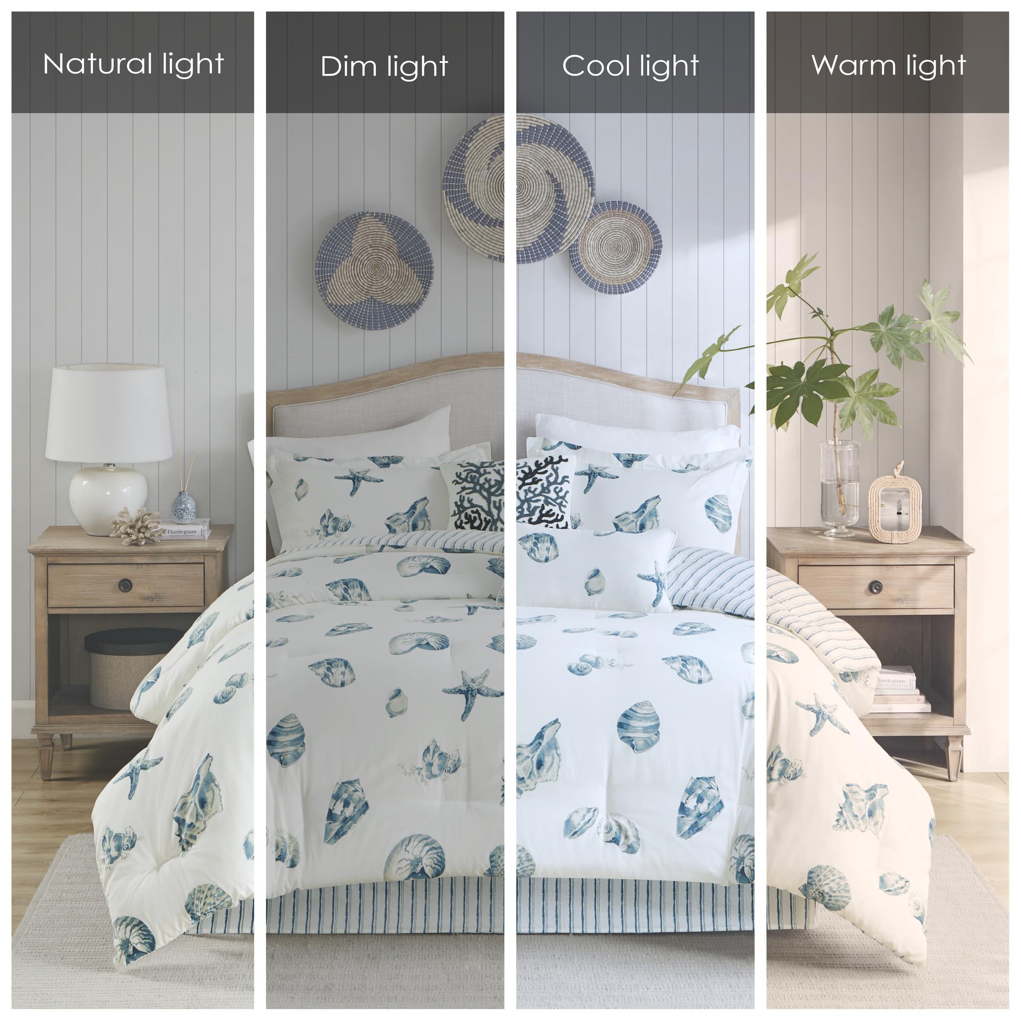 Harbor House Cozy Cotton Comforter Set - Coastal, All Season Down Alternative Casual Bedding with Matching Shams, Decorative Pillows, Beach House, Reversible Seashell Blue Twin(72"x90") 3 Piece