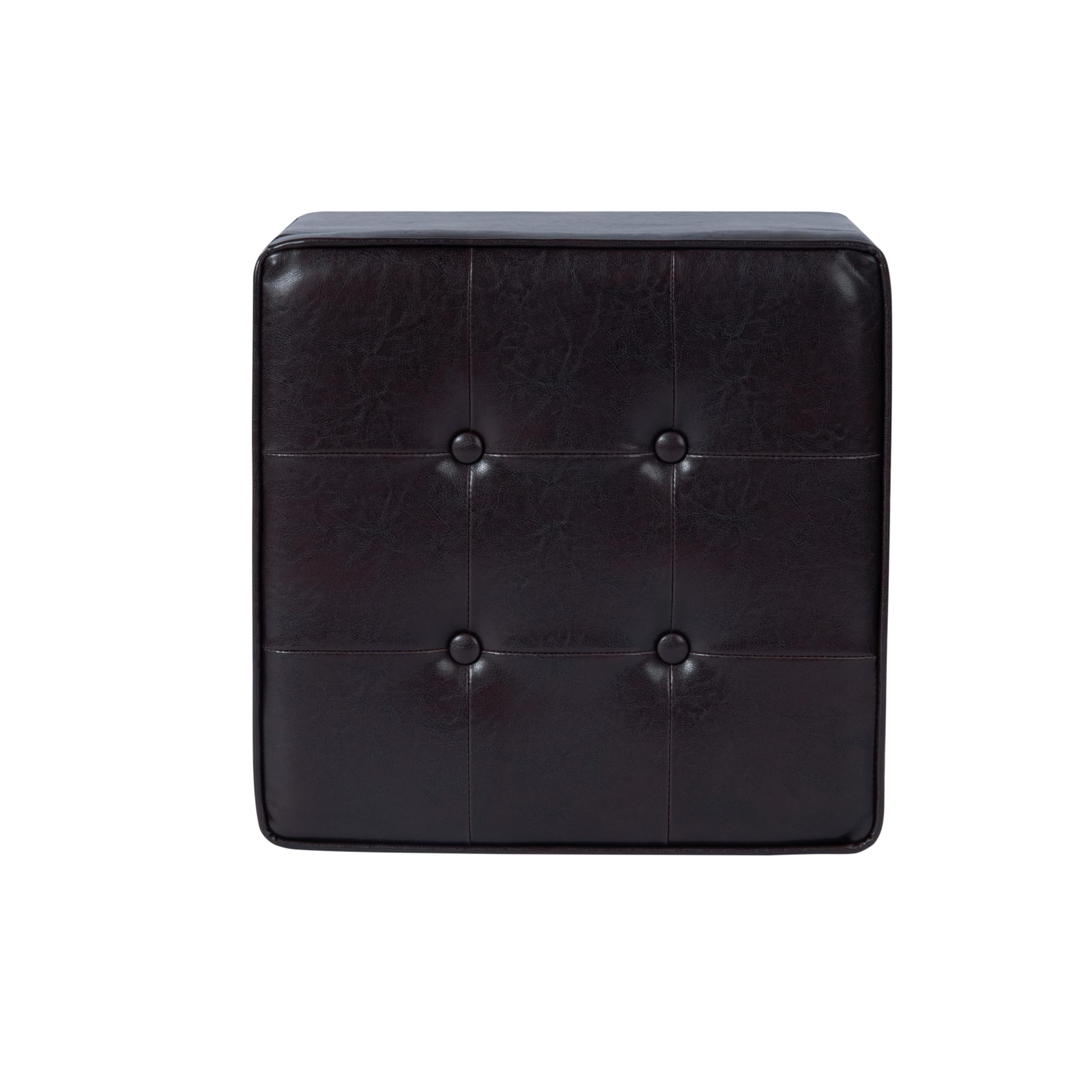 HomePop Leatherette Tufted Square Storage Ottoman with Hinged Lid, Brown