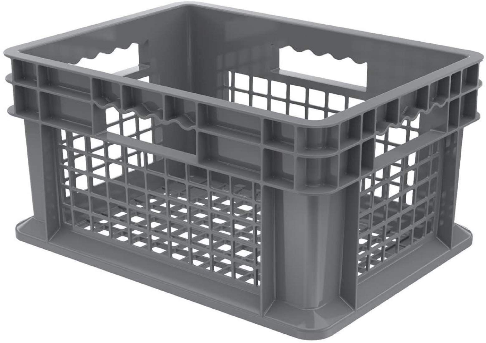 Akro-Mils 37208 Plastic Straight Wall Container Tote with Mesh Sides and Mesh Base, (16-Inch x 12-Inch x 8-Inch), Gray, (12-Pack)