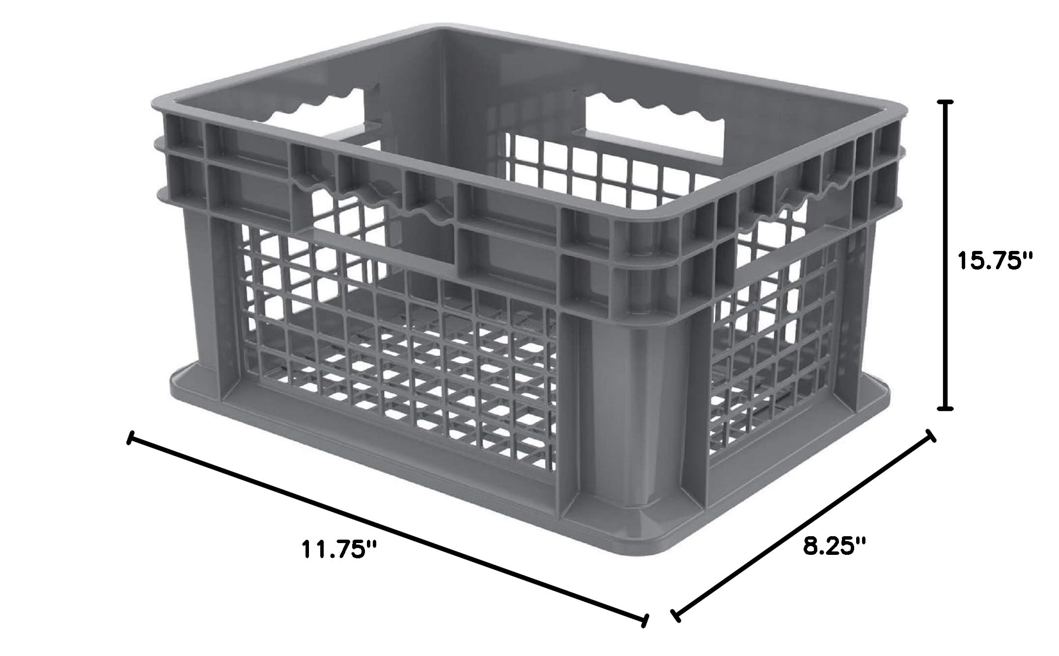 Akro-Mils 37208 Plastic Straight Wall Container Tote with Mesh Sides and Mesh Base, (16-Inch x 12-Inch x 8-Inch), Gray, (12-Pack)