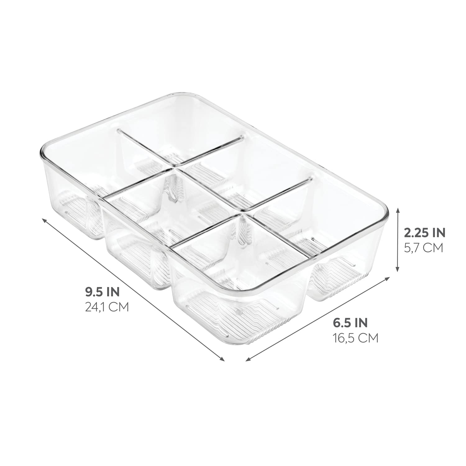 iDesign Divided Packet and Tea Bag Organizer for Kitchen Cabinets and Countertops, The Linus Collection - 6.5" x 9.5" x 2.25" - Clear