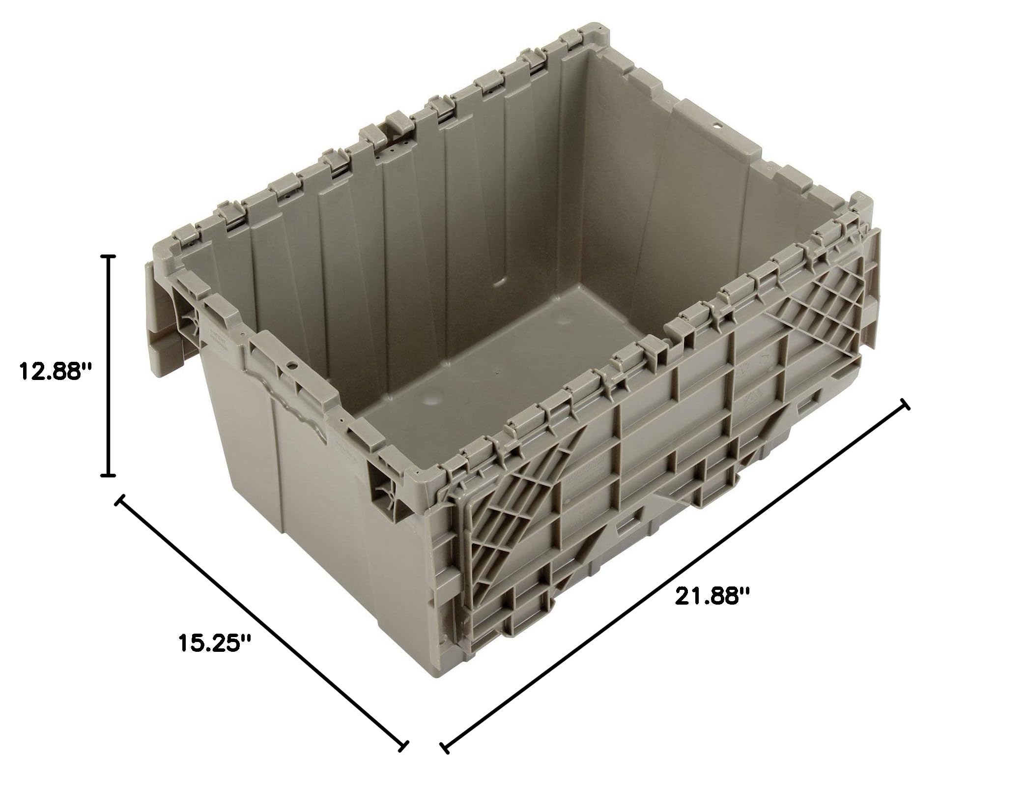 Monoflo Global Industrial Distribution Container With Hinged Lid, 21-7/8x15-1/4x12-7/8, Gray