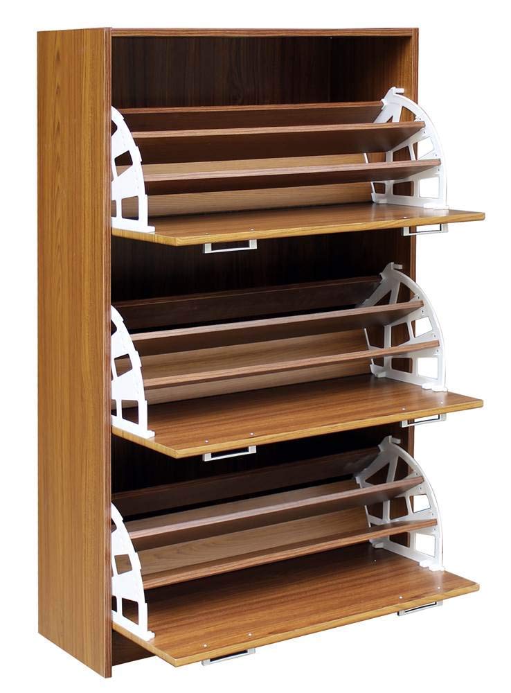 4D Concepts DELUXE TRIPLE SHOE CABINET (light walnut), 11.4"D x 29.3"W x 49.6"H,