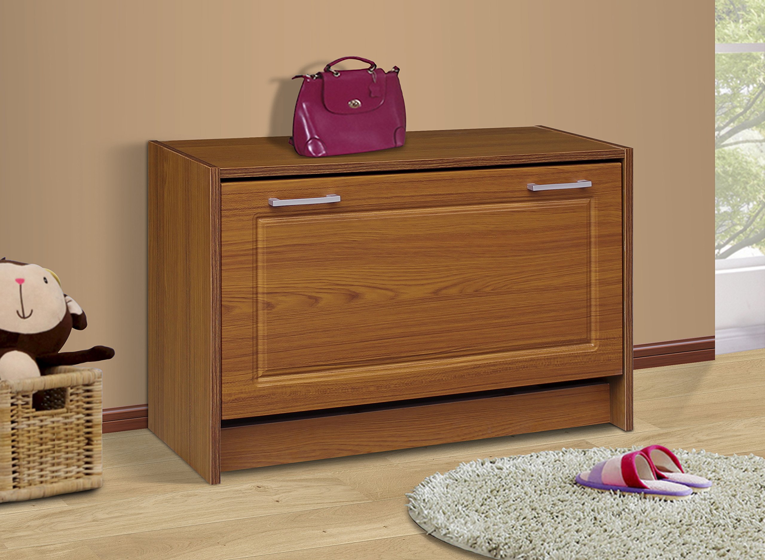 4D Concepts DELUXE SHOE CABINET-light walnut, 11.4"D x 29.3"W x 19.3"H,