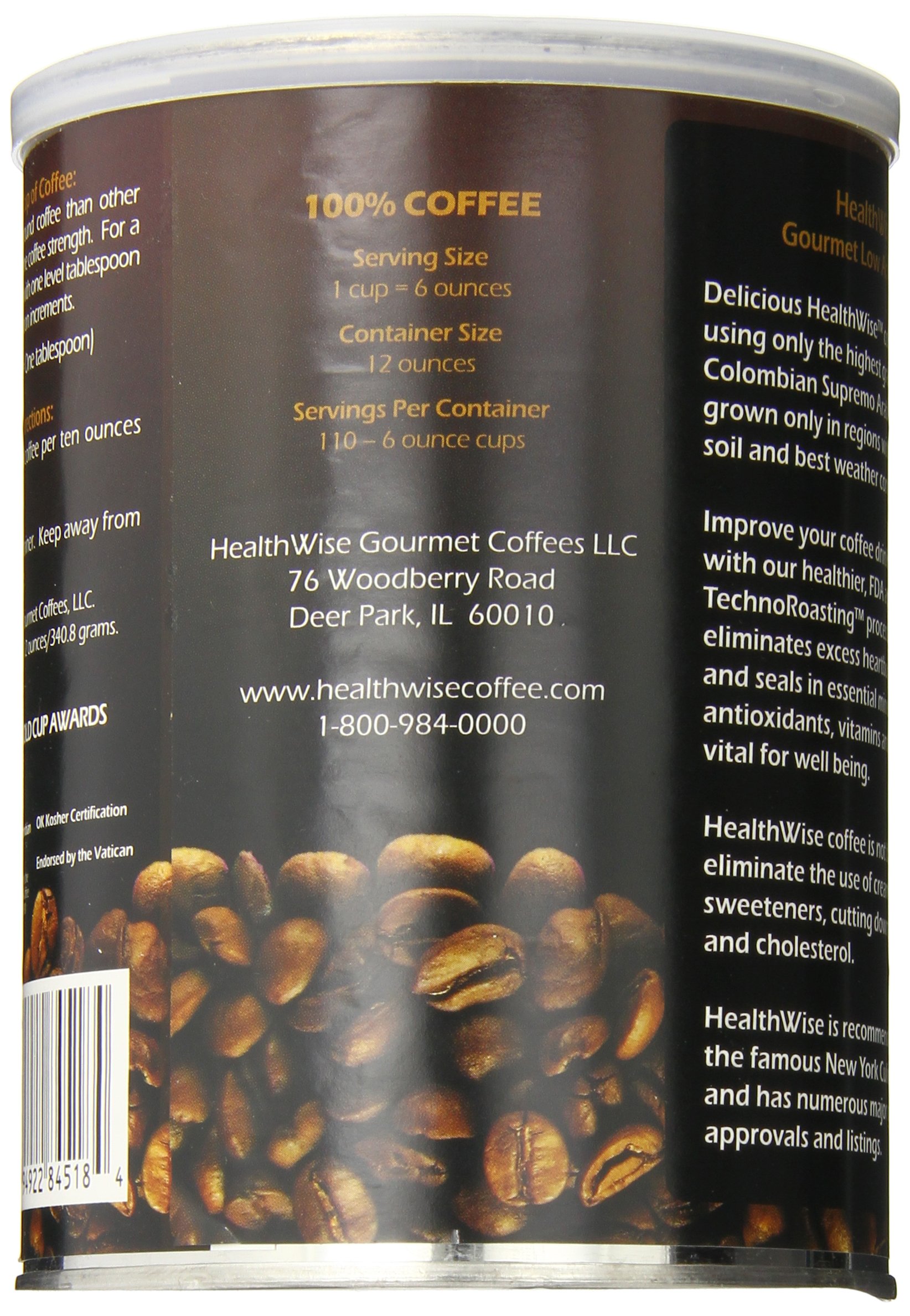 HealthWise Low Acid Coffee 100 Colombian Supremo, Original, 12 Ounce