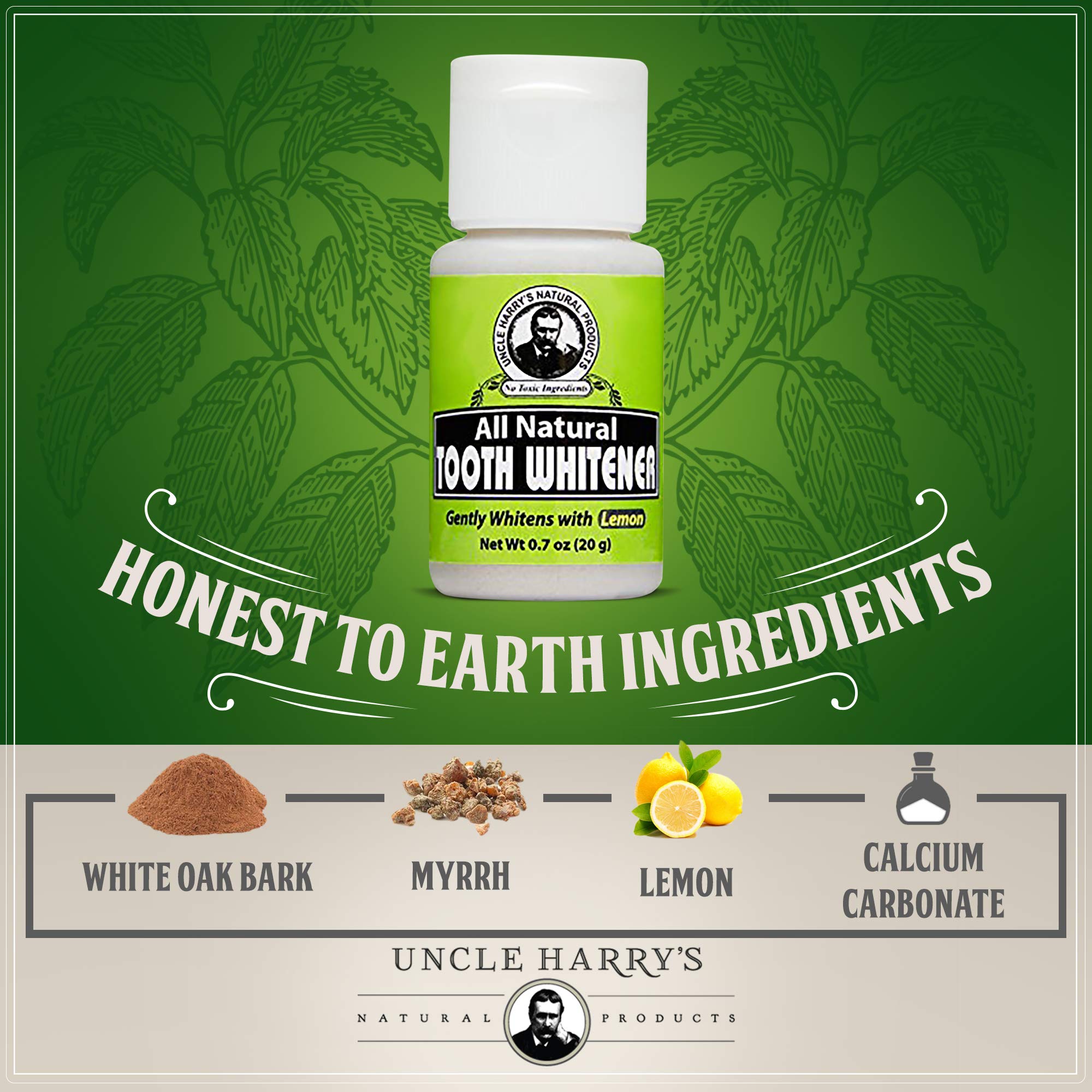 Uncle Harry's Tooth Whitener Powder | All Natural Enamel Support & Whitening Toothpaste for Sensitive Teeth | Powder Toothpaste for Gum Health & Fresh Breath (0.7 oz)