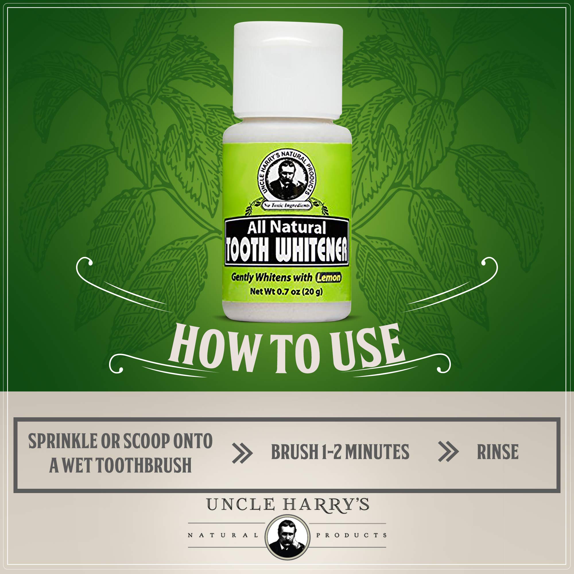 Uncle Harry's Tooth Whitener Powder | All Natural Enamel Support & Whitening Toothpaste for Sensitive Teeth | Powder Toothpaste for Gum Health & Fresh Breath (0.7 oz)