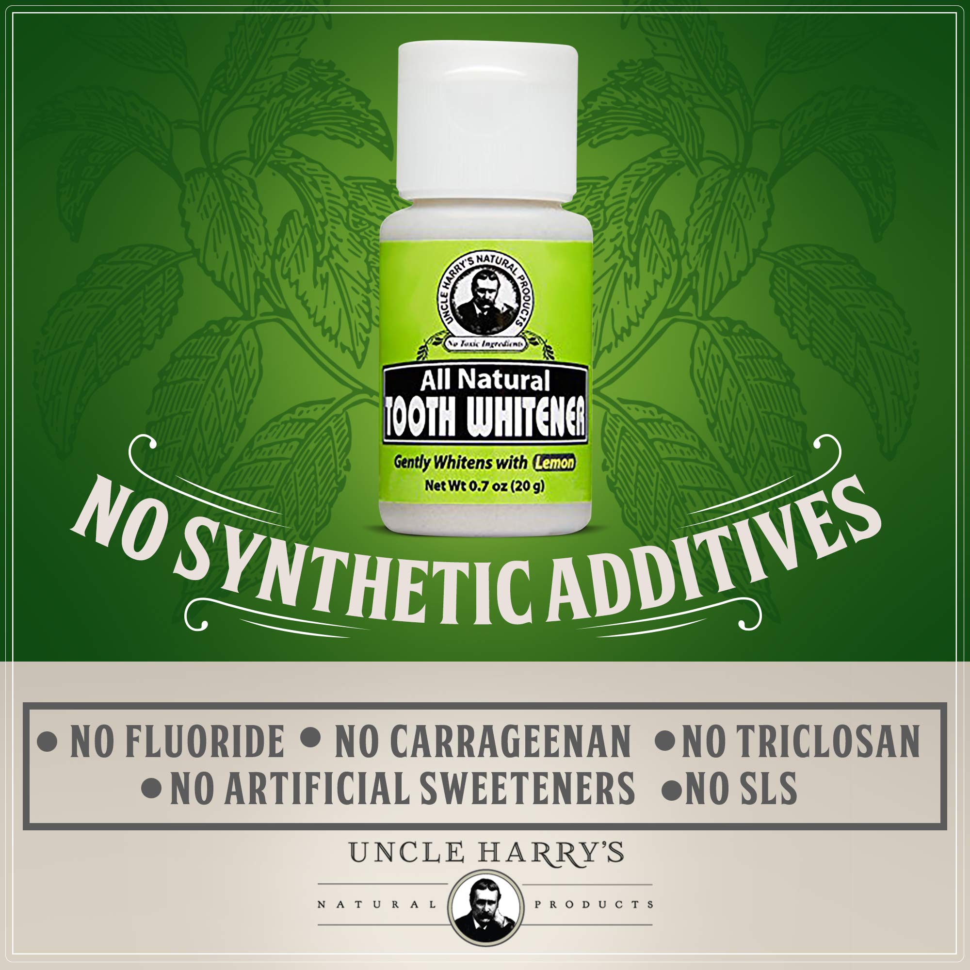 Uncle Harry's Tooth Whitener Powder | All Natural Enamel Support & Whitening Toothpaste for Sensitive Teeth | Powder Toothpaste for Gum Health & Fresh Breath (0.7 oz)