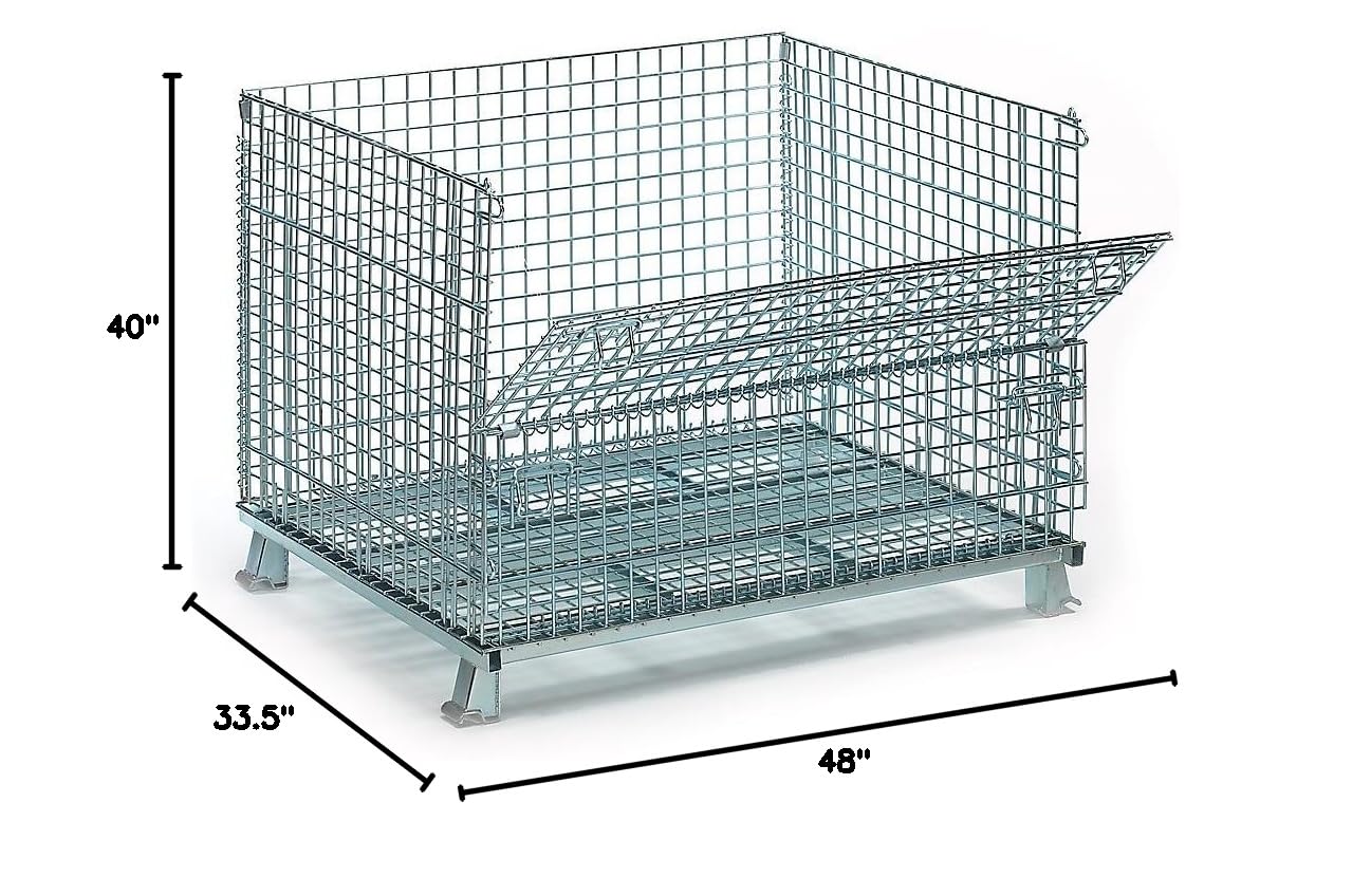 Nashville Wire Collapsible Wire Containers With Zinc-Plated Finish - 48"Wx40"Lx33-1/2"H - 2" Mesh Size - Container