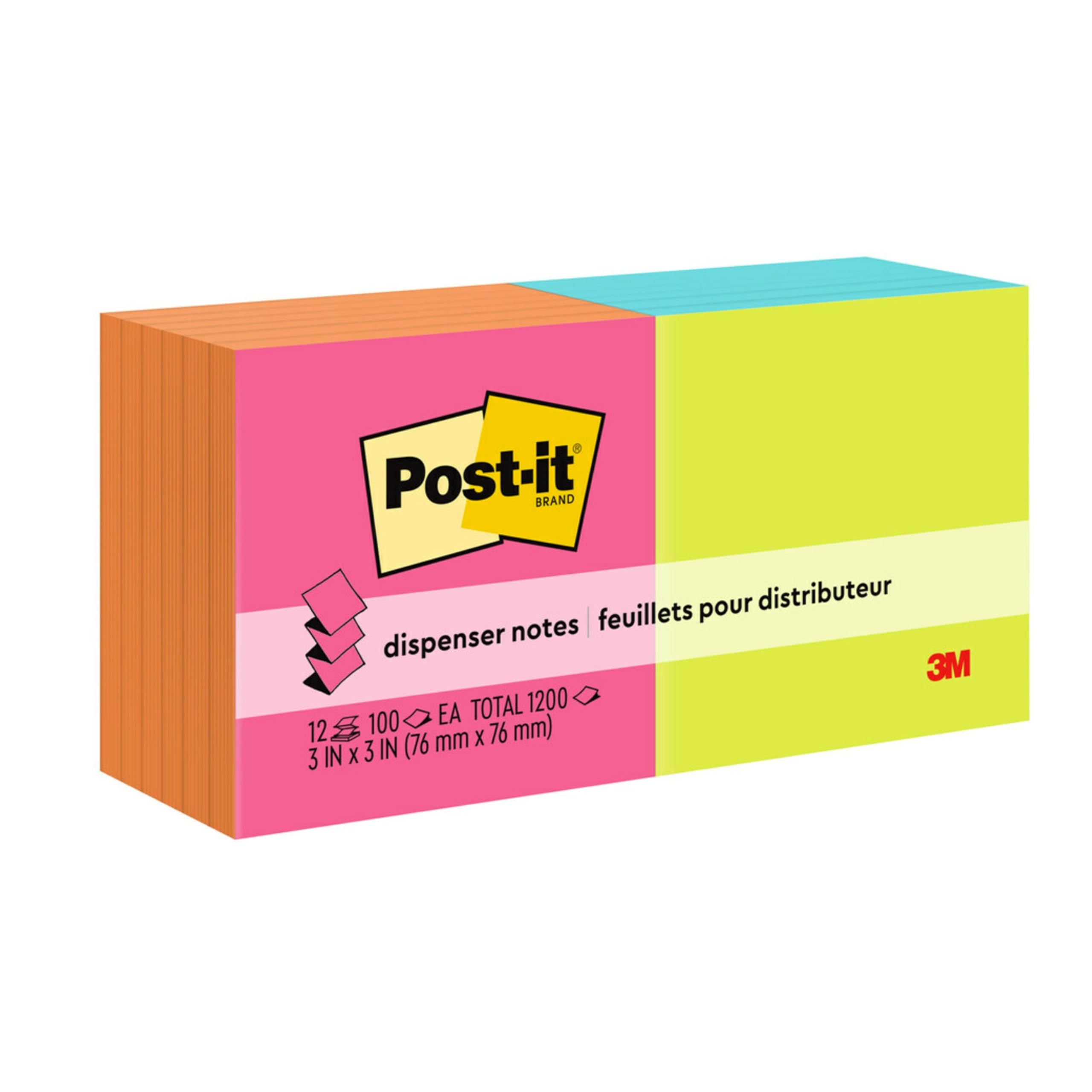 Post-it Pop-up Notes, 3x3 in, 12 Pads, America's #1 Favorite Sticky Notes, Poptimistic, Bright Colors, Clean Removal, Recyclable (R330-12AN)