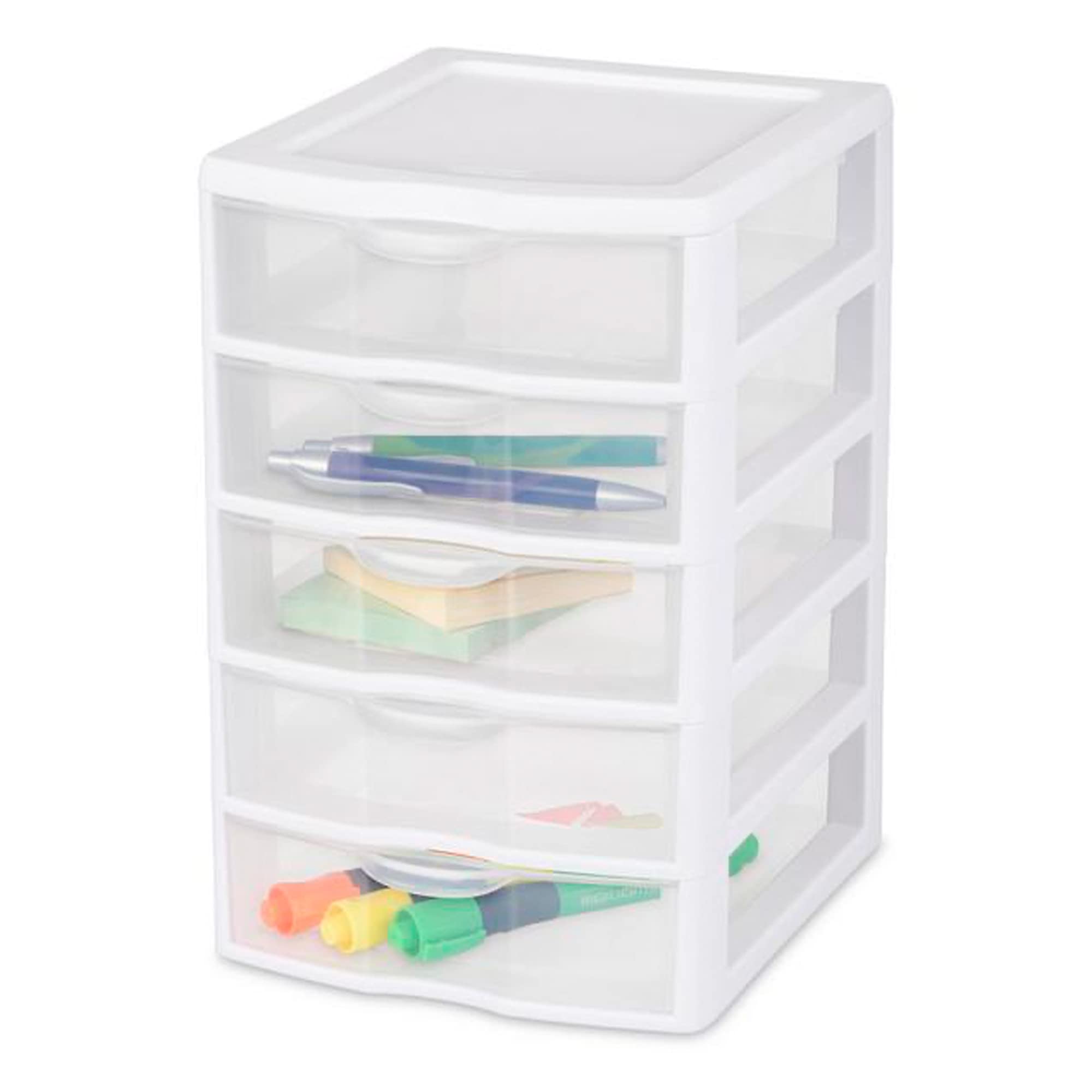 Sterilite 20758004 Small 5 Drawer Unit, White Frame with Clear Drawers, 4-Pack