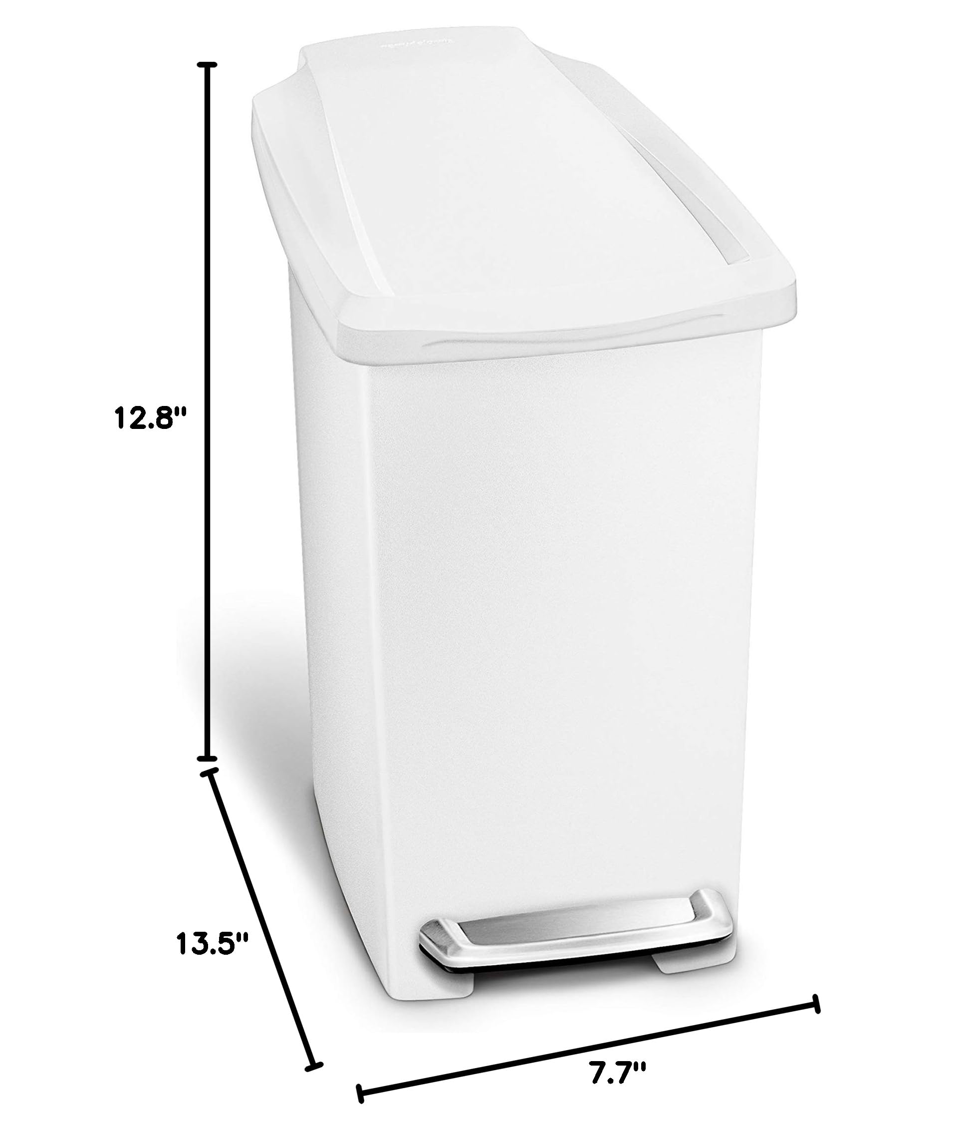 simplehuman 10 Liter / 2.6 Gallon Compact Slim Bathroom or Office Step Trash Can, White Plastic