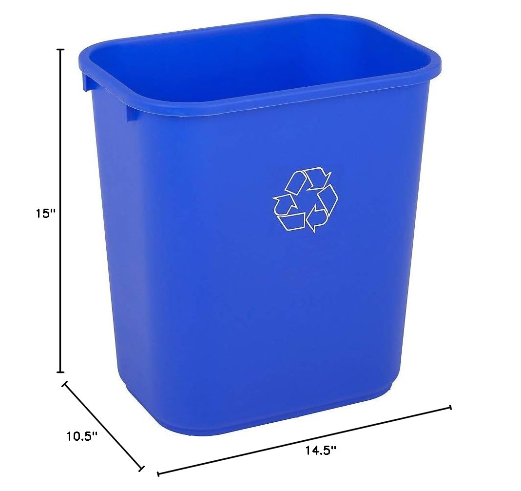 Continental Commercial 2818-1 Rectangle Recycling Waste Basket, 28-1/8 Qt, 14-1/2 x 10-1/2 x 15 in, Blue