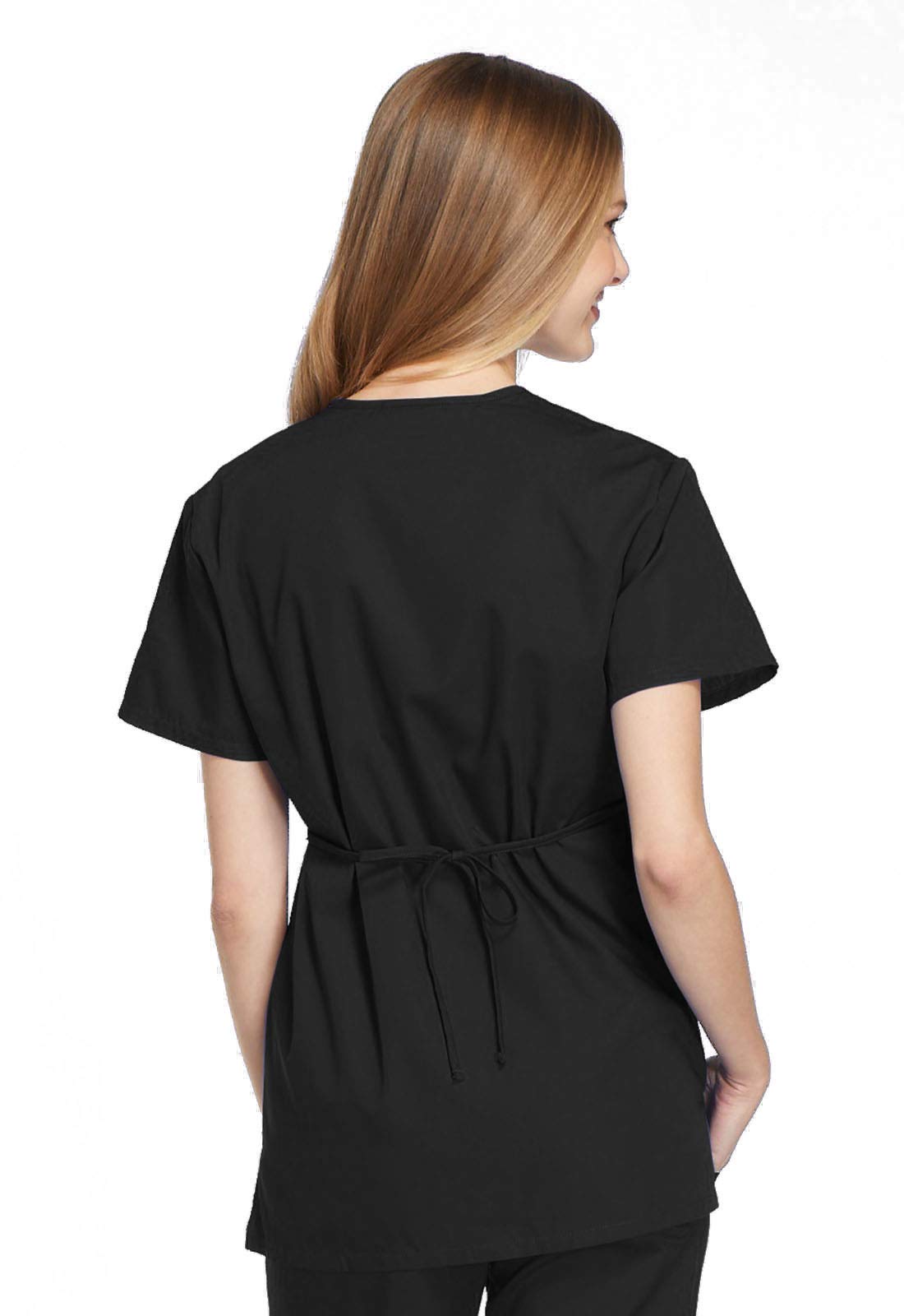 Workwear Women Scrubs Top Mock Wrap Tunic 4801, XL, Black