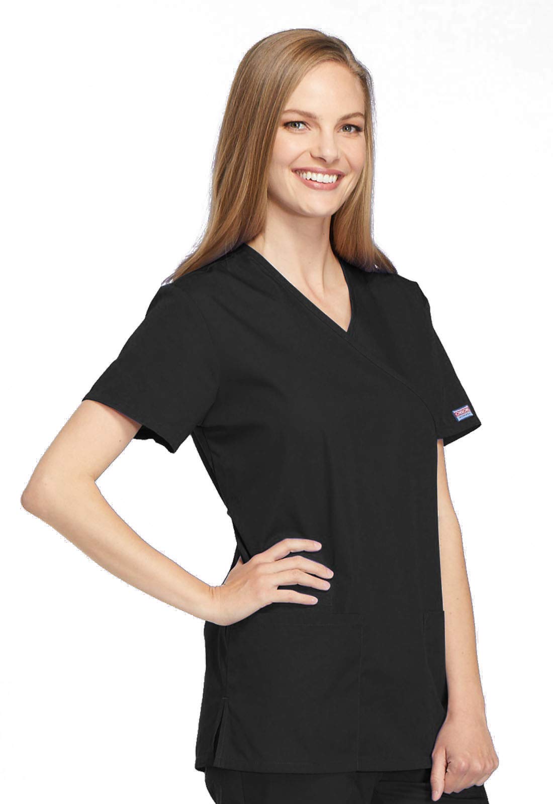 Workwear Women Scrubs Top Mock Wrap Tunic 4801, XL, Black