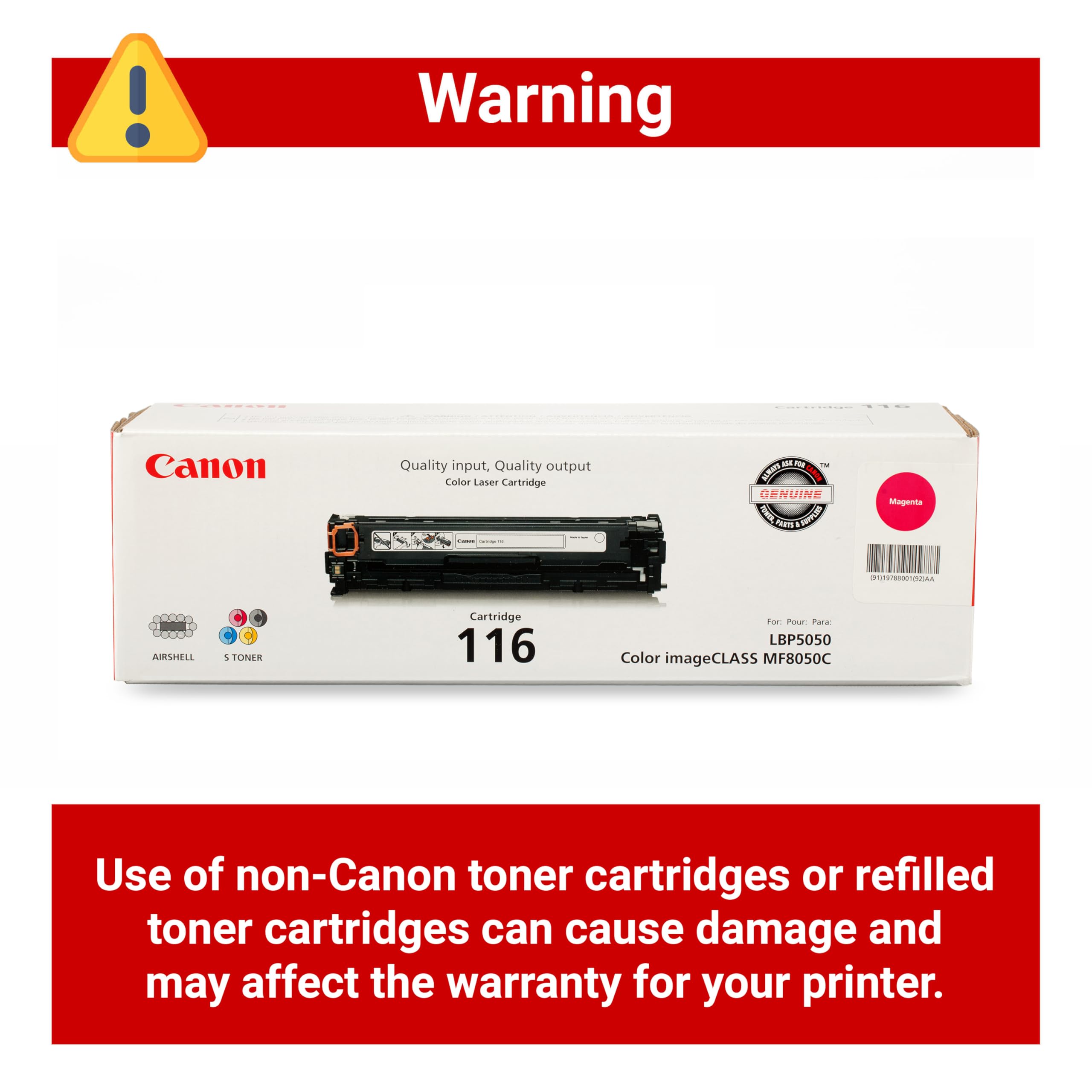 Canon Genuine Toner, Cartridge 116 Magenta (1978B001), 1 Pack Color imageCLASS MF8050Cn, MF8080Cw Laser Printer