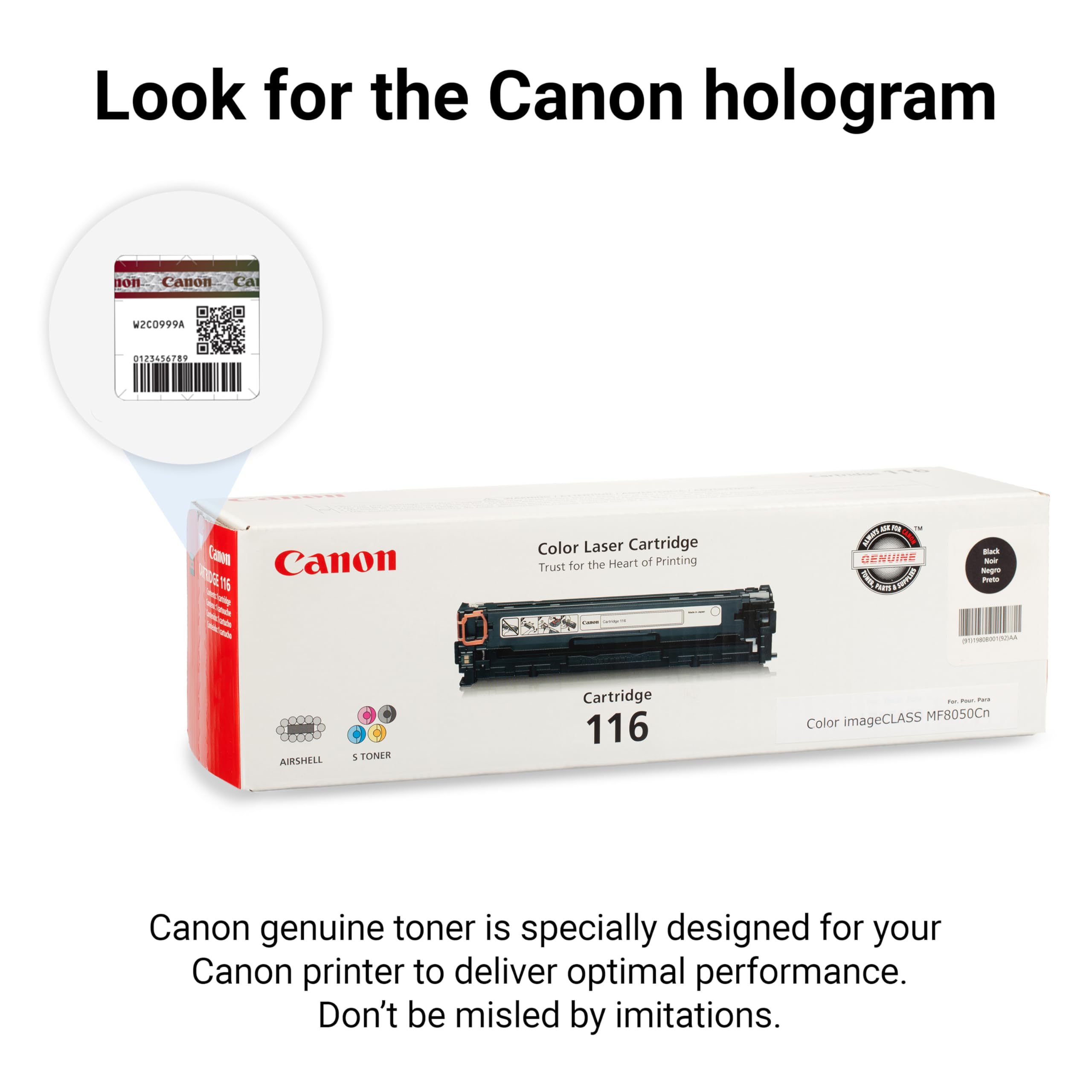 Canon Genuine Toner, Cartridge 116 Black (1980B001), 1 Pack, for Canon Color imageCLASS MF8050Cn, MF8080Cw Laser Printer (CNMCRTDG116BK)
