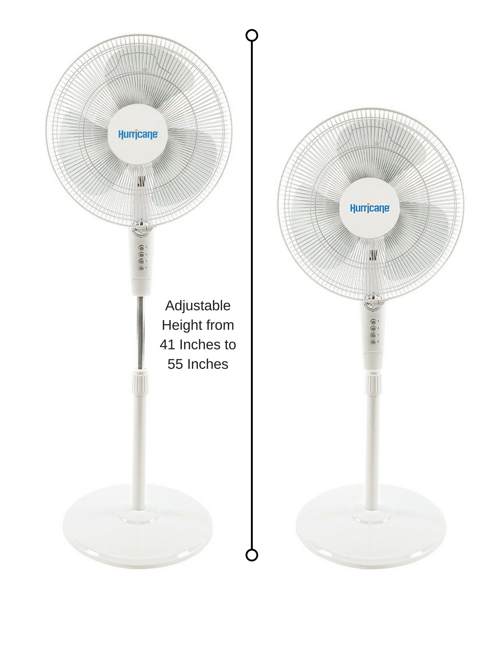 Hurricane Stand Fan - 16 Inch | Supreme Series |90 Degree Oscillation, 3 Speed Settings, Adjustable Height 41 Inches to 55 Inches - ETL Listed, White