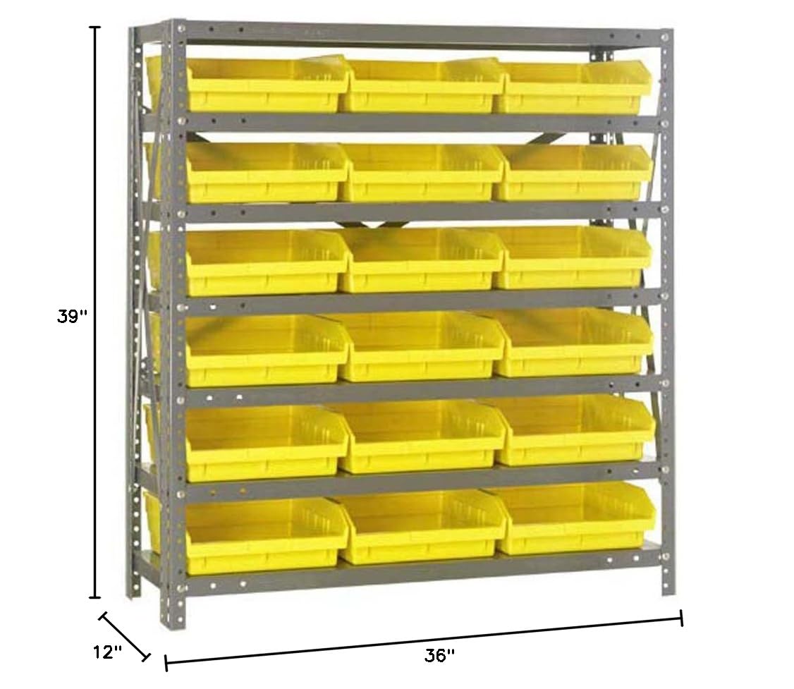 Quantum Storage 1239-109YL Steel Shelving Unit with 4" Shelf Bins, 12" D x 36" W x 39" H, Yellow