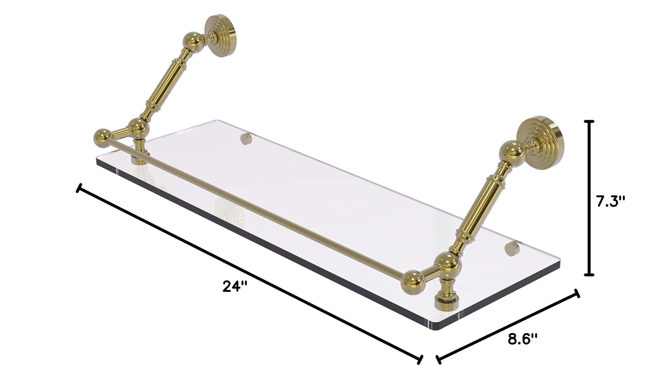 Allied Brass WP-1-24-GAL Waverly Place 24 Inch Floating Gallery Rail Glass Shelf, Unlacquered Brass