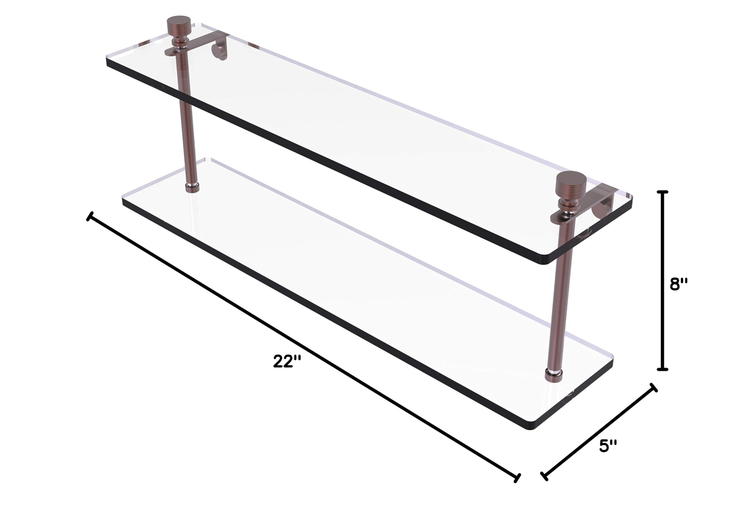 Allied Brass FT-2/22 Foxtrot Collection 22 Inch Two Tiered Glass Shelf, Antique Copper