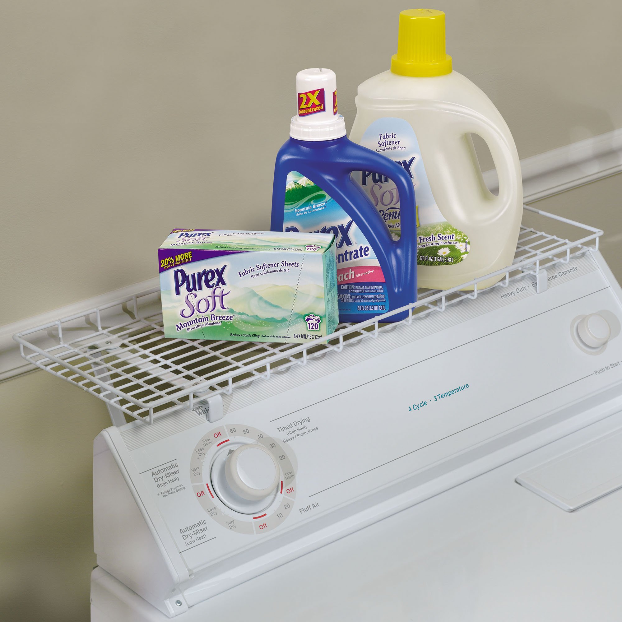 Household Essentials 05100 Rear Display Over-The-Washer Storage Shelf | Organize and Store Laundry Room Supplies | White
