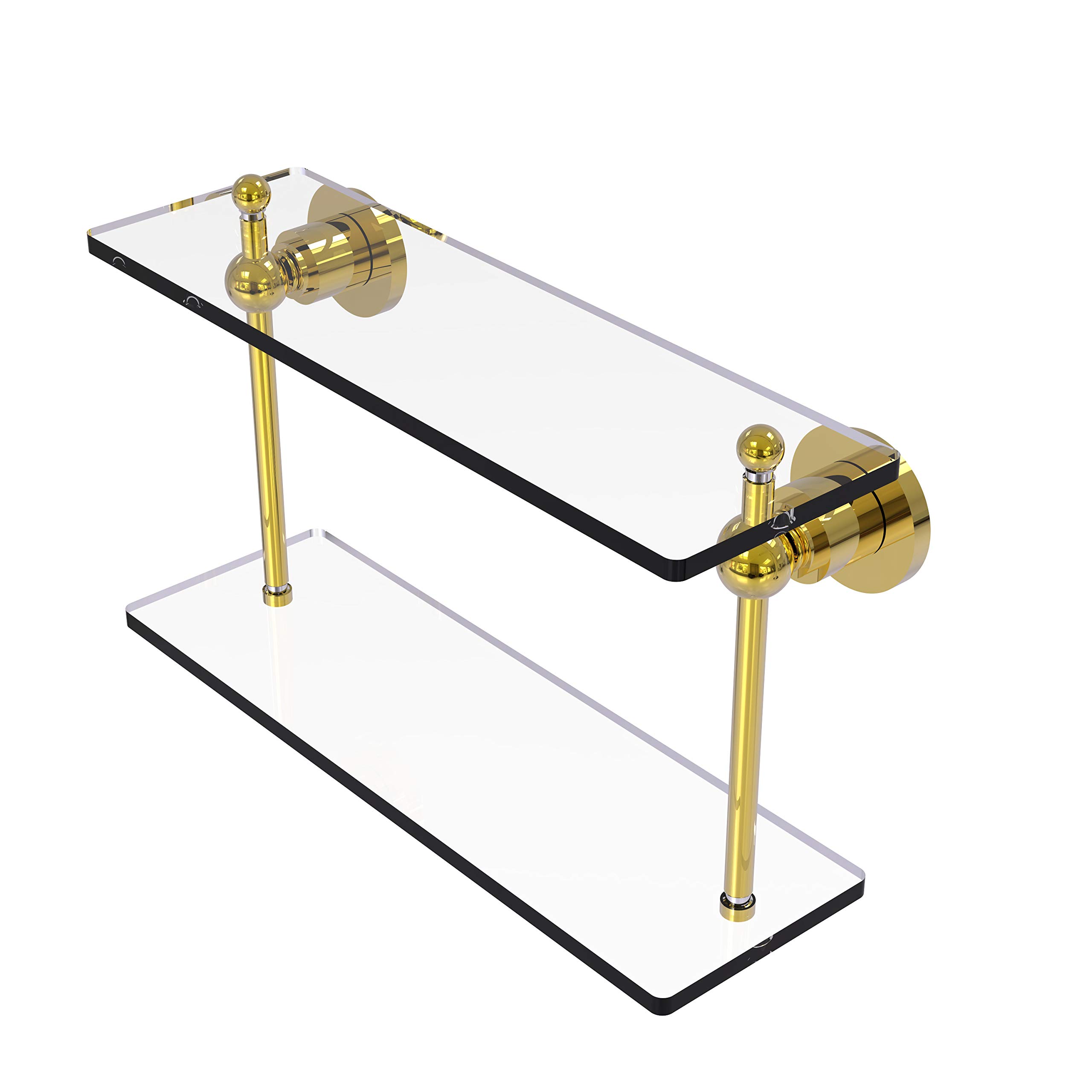 Allied Brass AP-2/16 Astor Place Collection 16 Inch Two Tiered Glass Shelf, Polished Brass