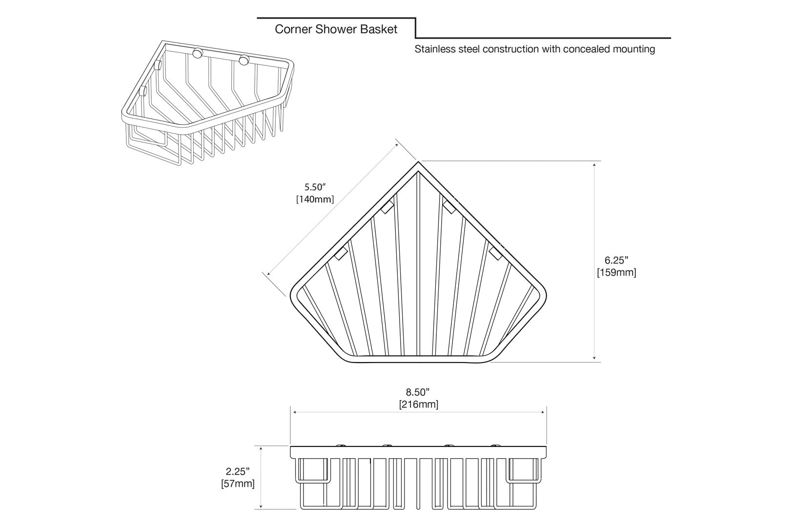 Gatco 1499 8-1/2-Inch Shower or Tub Corner Basket, Chrome