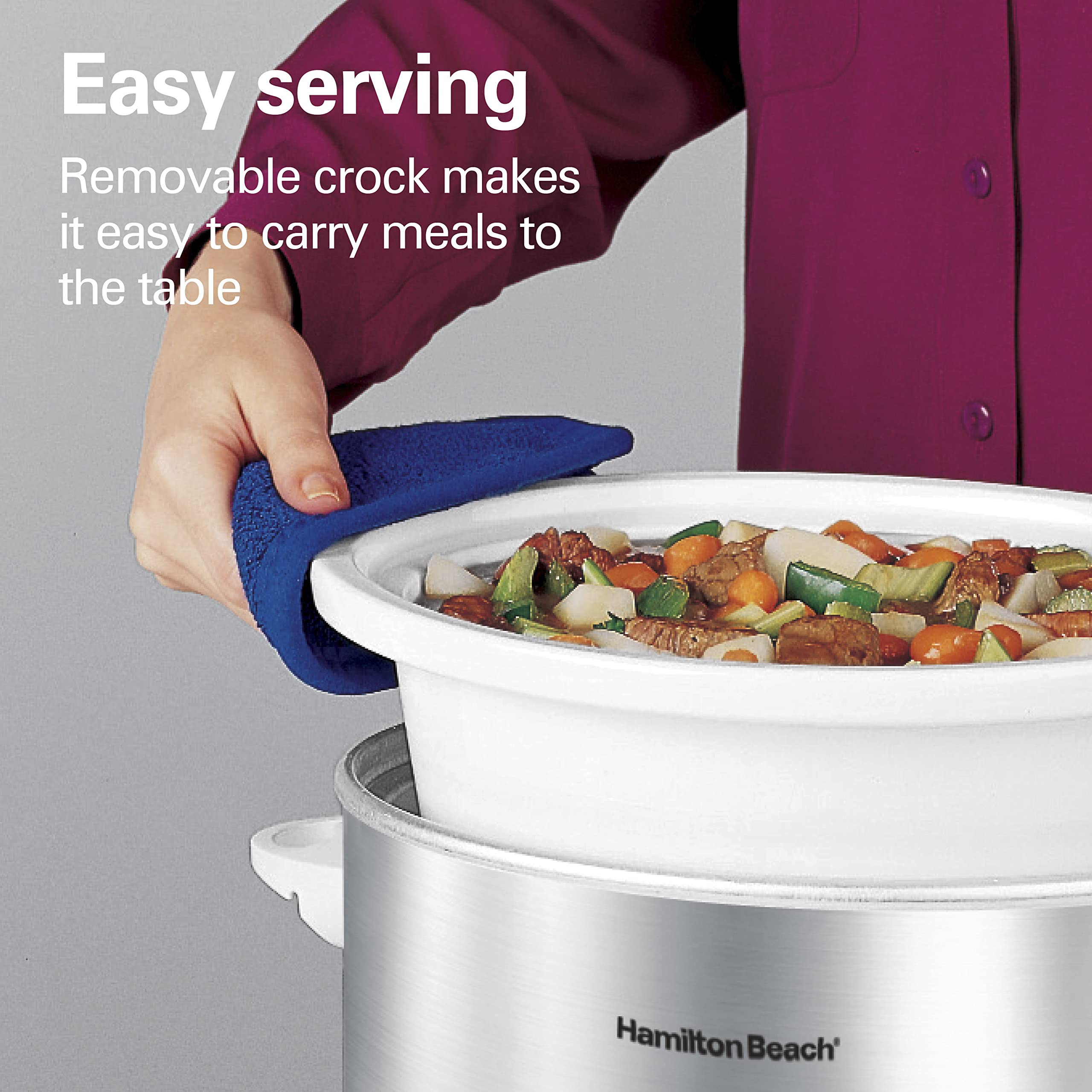 Hamilton Beach 4-Quart Slow Cooker with Dishwasher-Safe Stoneware Crock & Lid, Stainless Steel (33140V)