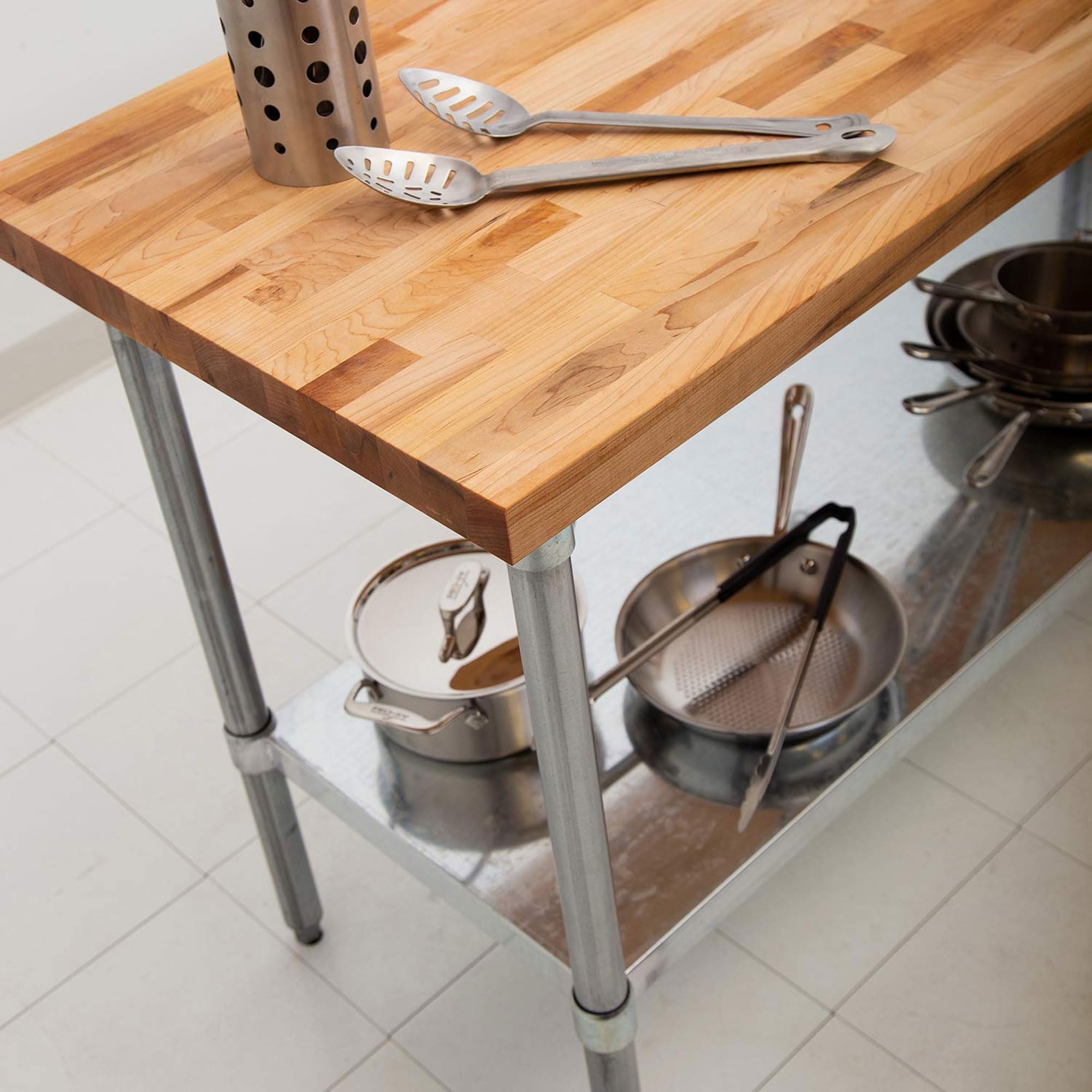 John Boos JNS01 Maple Top Work Table with Galvanized Steel Base and Adjustable Galvanized Lower Shelf, 36" Long x 24" Wide x 1-1/2" Thick