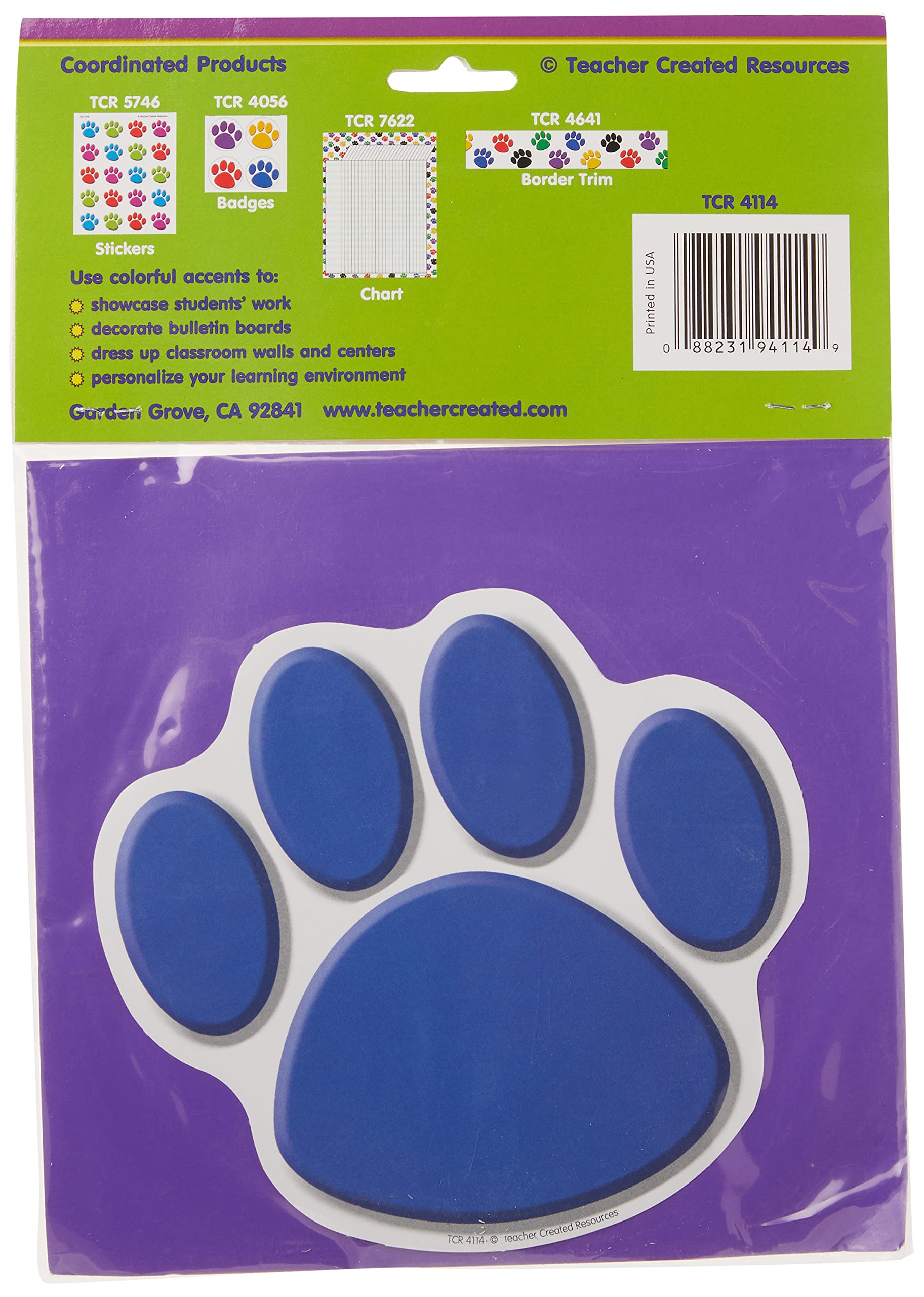 Teacher Created Resources Paw Print Accents, Colorful (4114) - 30 Count