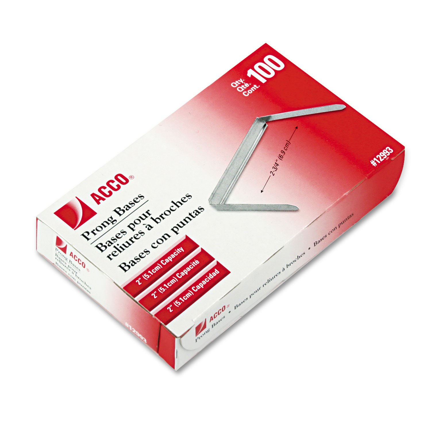 ACCO Brands 2 Inch Capacity Prong Fastener Bases, 2-3/4 Inch Centers, 100 Bases/Box (A7012993H)