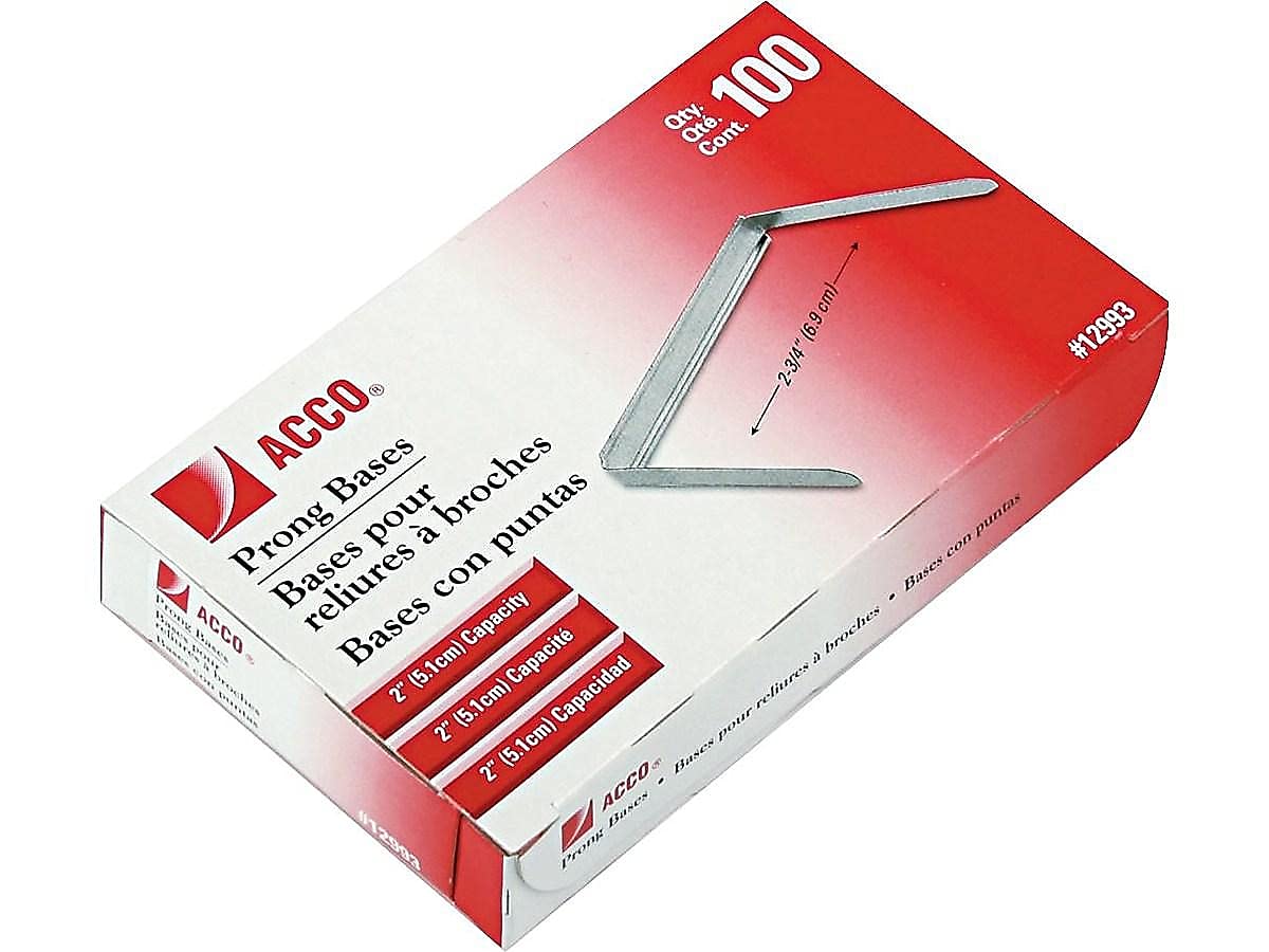 ACCO Brands 2 Inch Capacity Prong Fastener Bases, 2-3/4 Inch Centers, 100 Bases/Box (A7012993H)