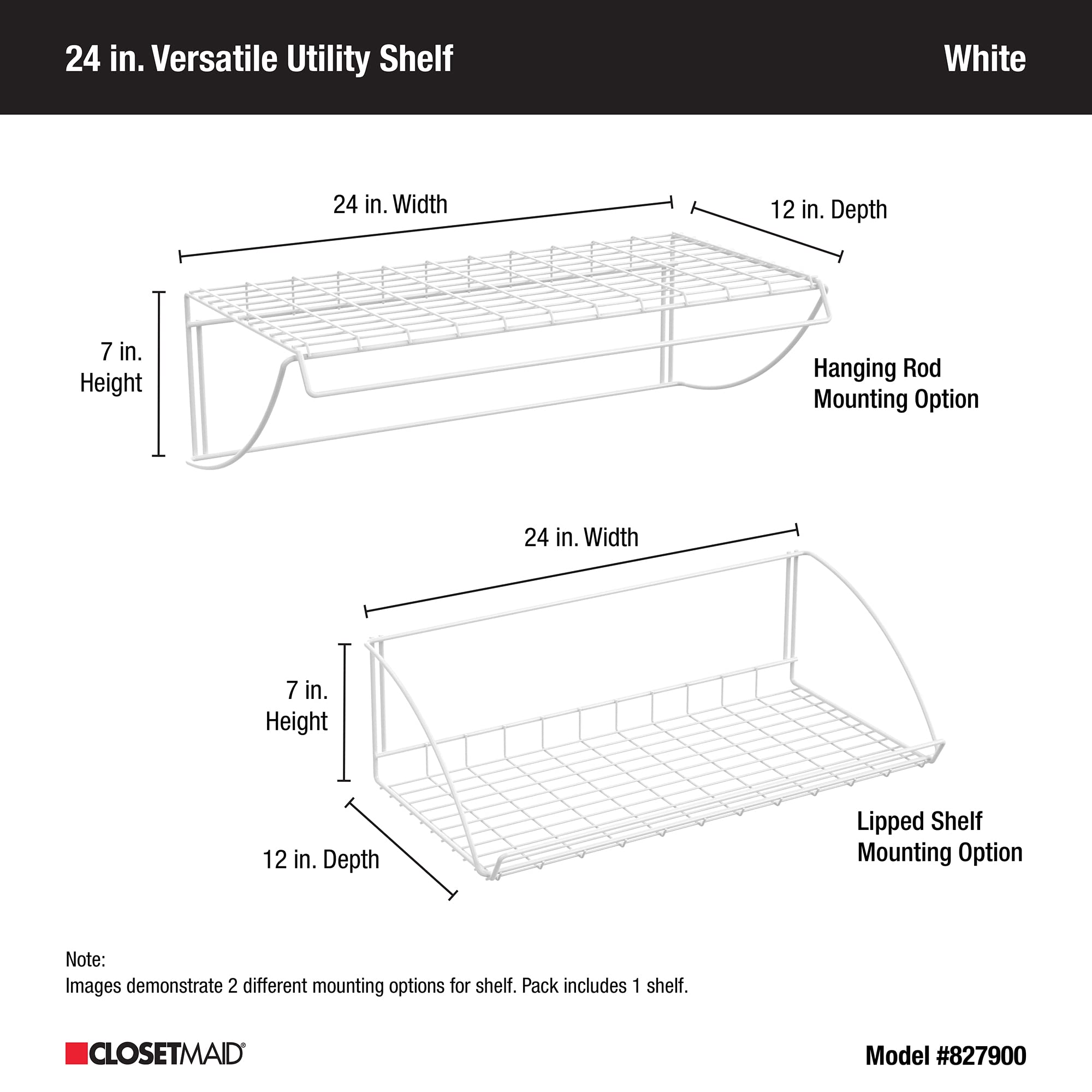 ClosetMaid 8279 24-Inch Wide Laundry Utility Hanger Shelf , White