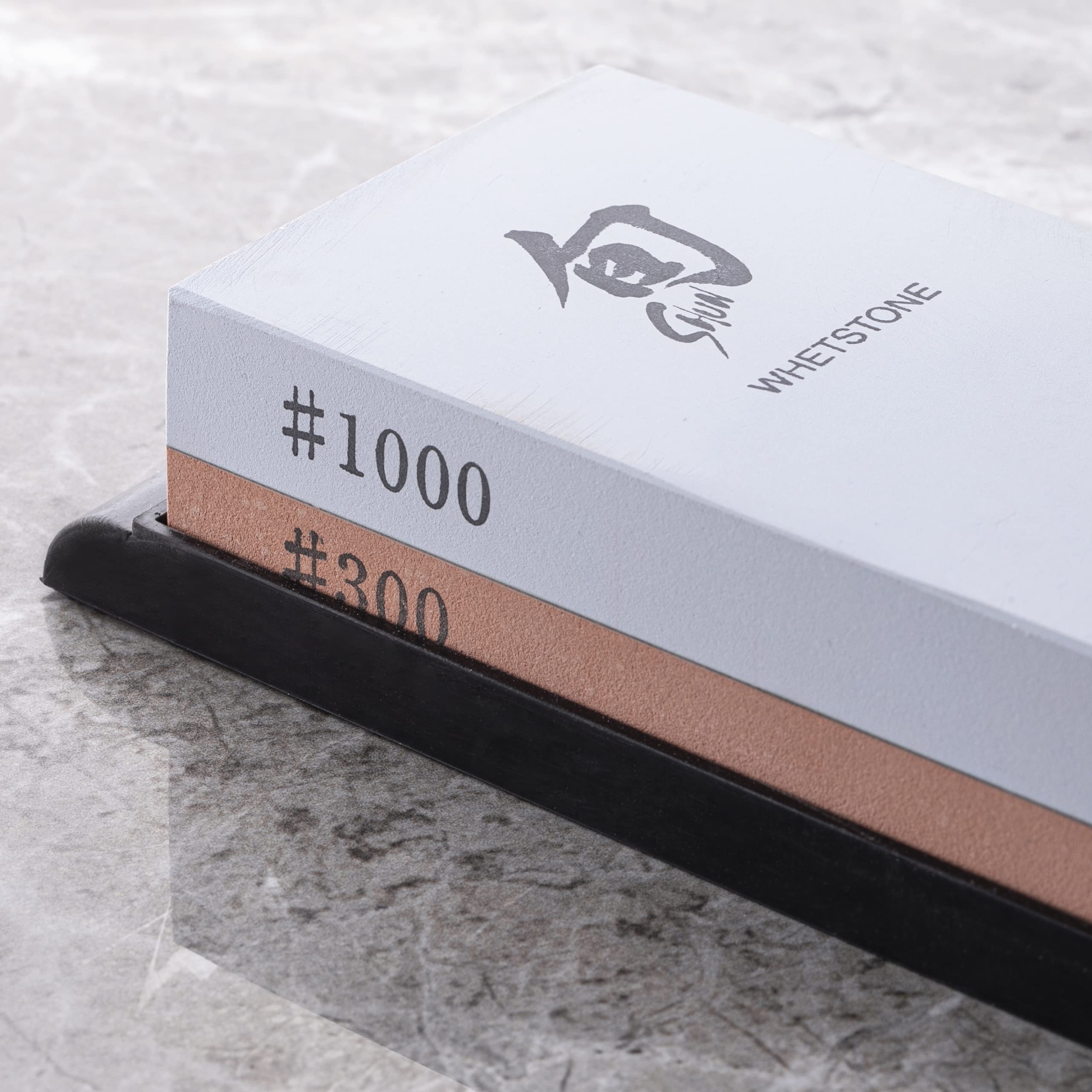 Shun Combination Whetstone for Knife Sharpening, 300 and 1000 Grit, DM0708, 6", Light Gray