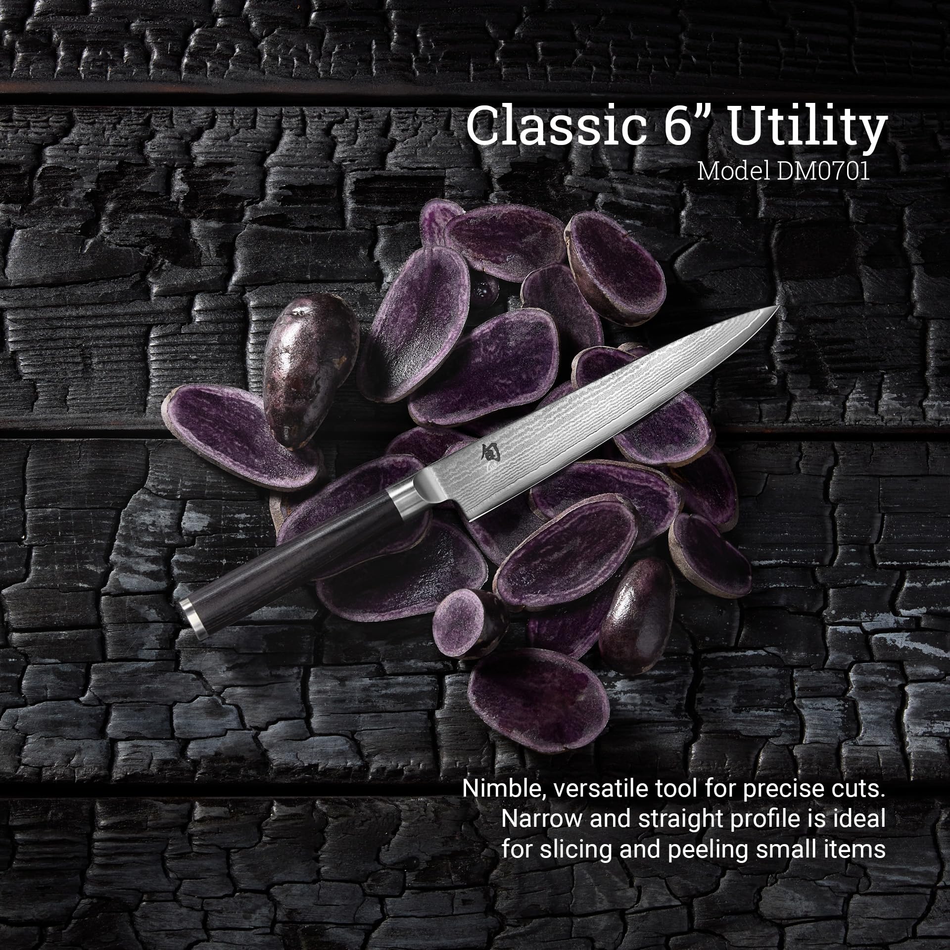 Shun Cutlery Classic Utility Knife 6", Narrow, Straight-Bladed Kitchen Knife Perfect for Precise Cuts, Ideal for Preparing Sandwiches or Trimming Small Vegetables, Handcrafted Japanese Knife