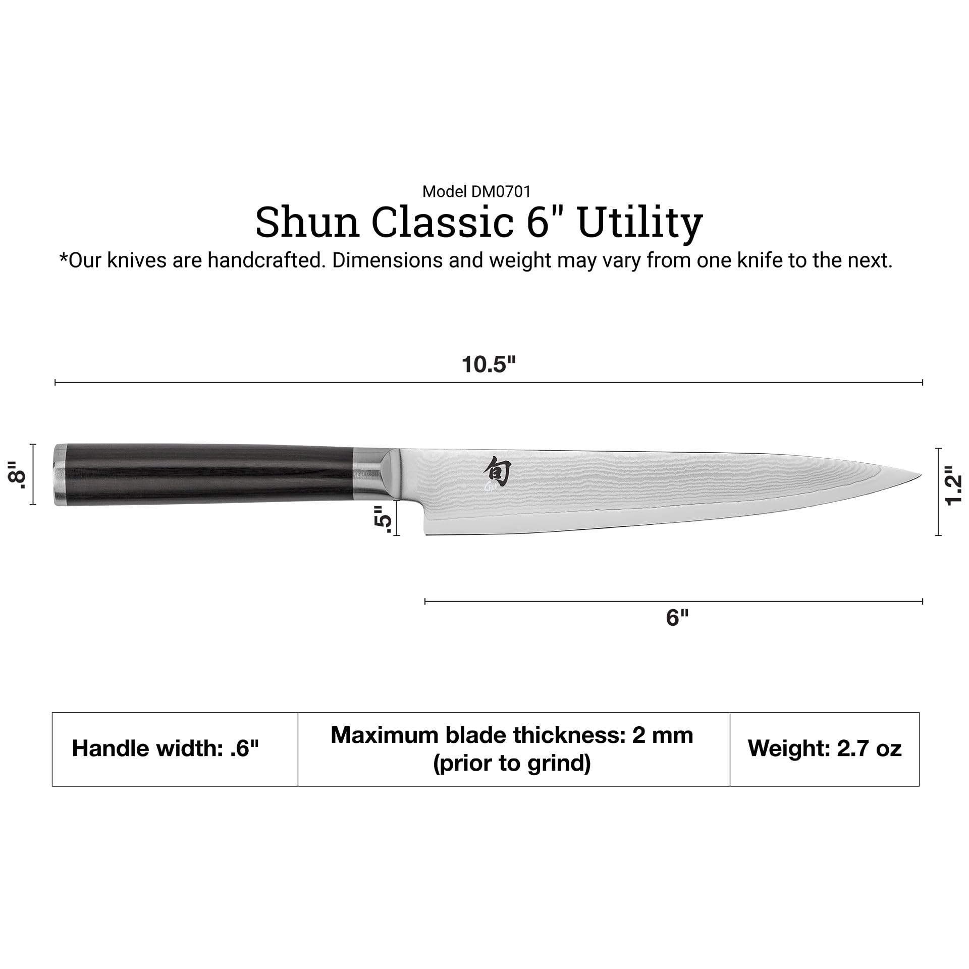 Shun Cutlery Classic Utility Knife 6", Narrow, Straight-Bladed Kitchen Knife Perfect for Precise Cuts, Ideal for Preparing Sandwiches or Trimming Small Vegetables, Handcrafted Japanese Knife